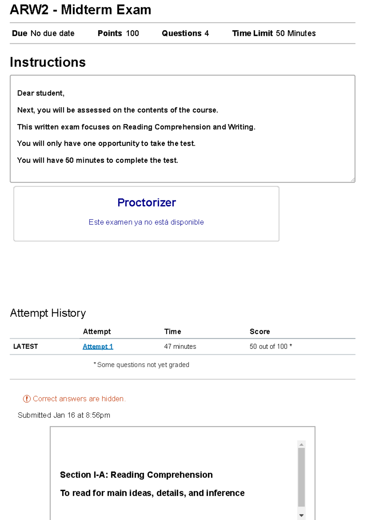 ARW2 - Midterm Exam Virtual 202301 Avanzado 11 19 30-21 00 - Some questions not yet graded ARW2 ...