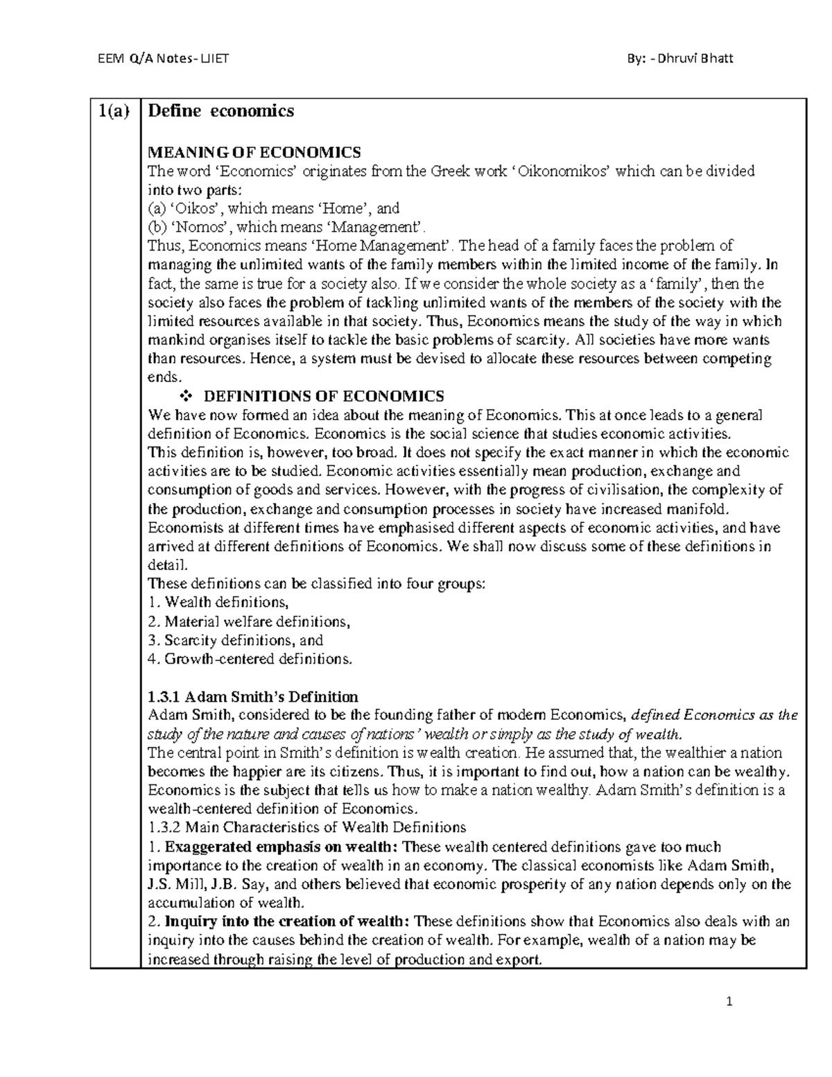 Principles of Economics and Management module 1 - 1(a) Define economics ...