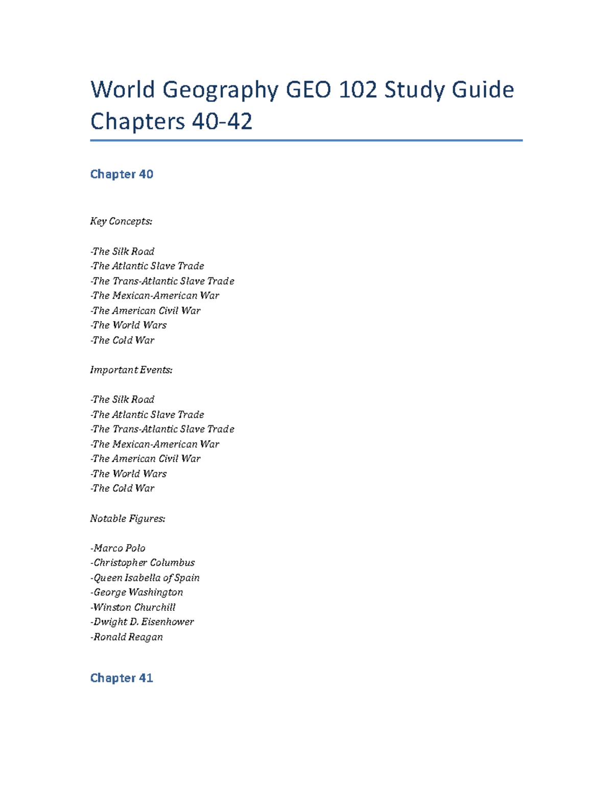 World Geography GEO 102 Study Guide Chapters 40-42 - World Geography ...