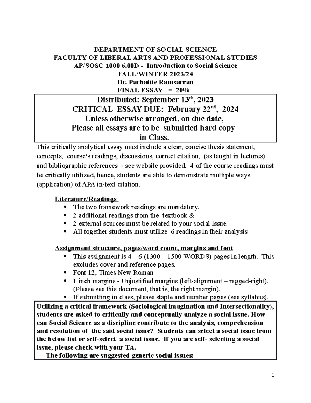 23-24 Intro SS - Written Assignment - DEPARTMENT OF SOCIAL SCIENCE ...