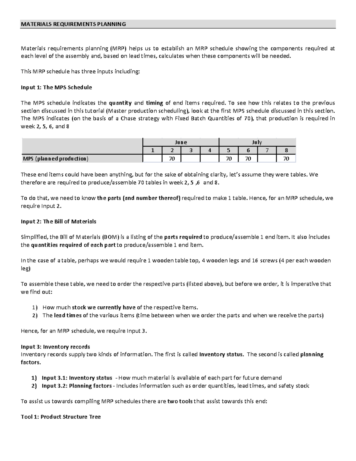 MRP examples - MATERIALS REQUIREMENTS PLANNING Materials requirements ...