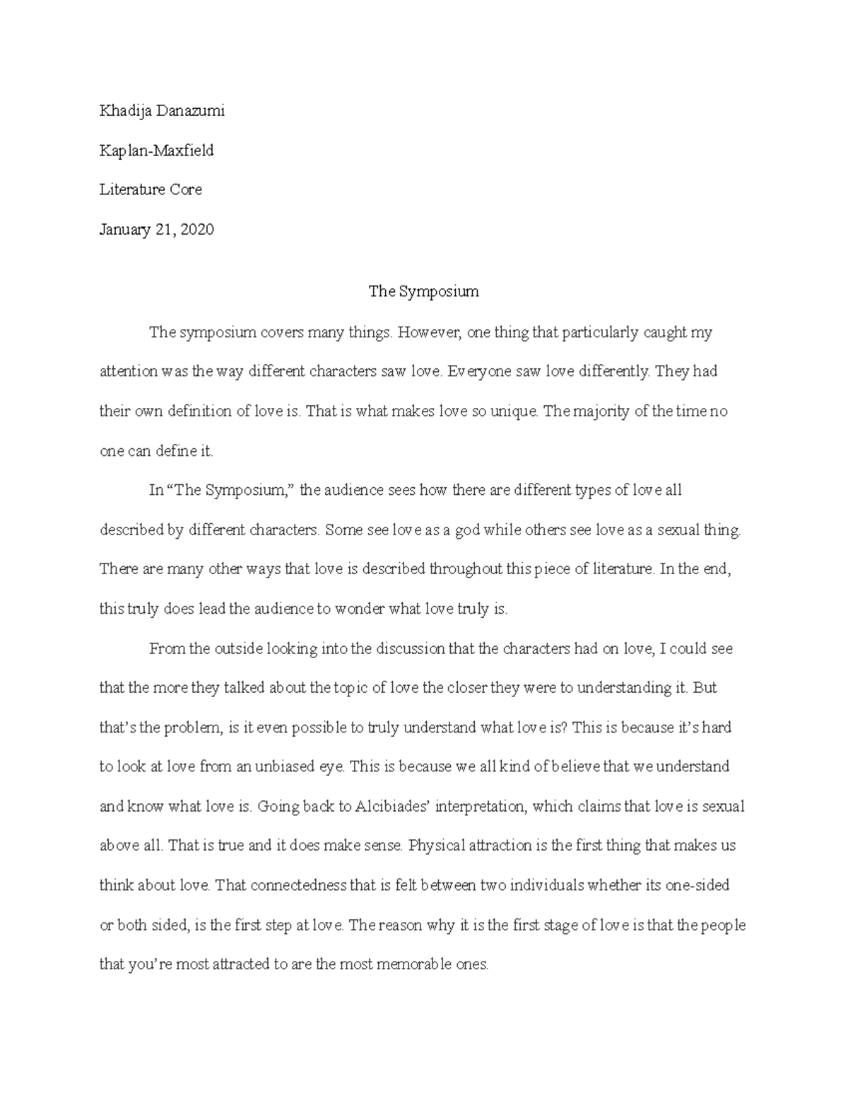 The Symposium Analysis - Khadija Danazumi Kaplan-Maxfield Literature ...