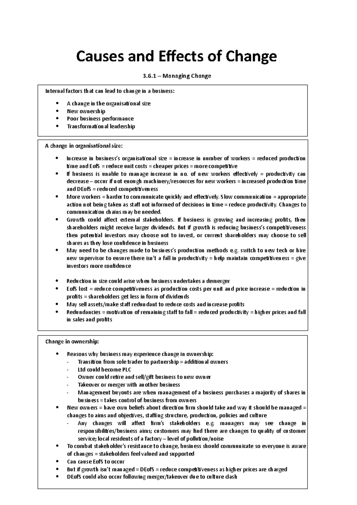3.6 Managing Change - Change in ownership: Reasons why business may ...