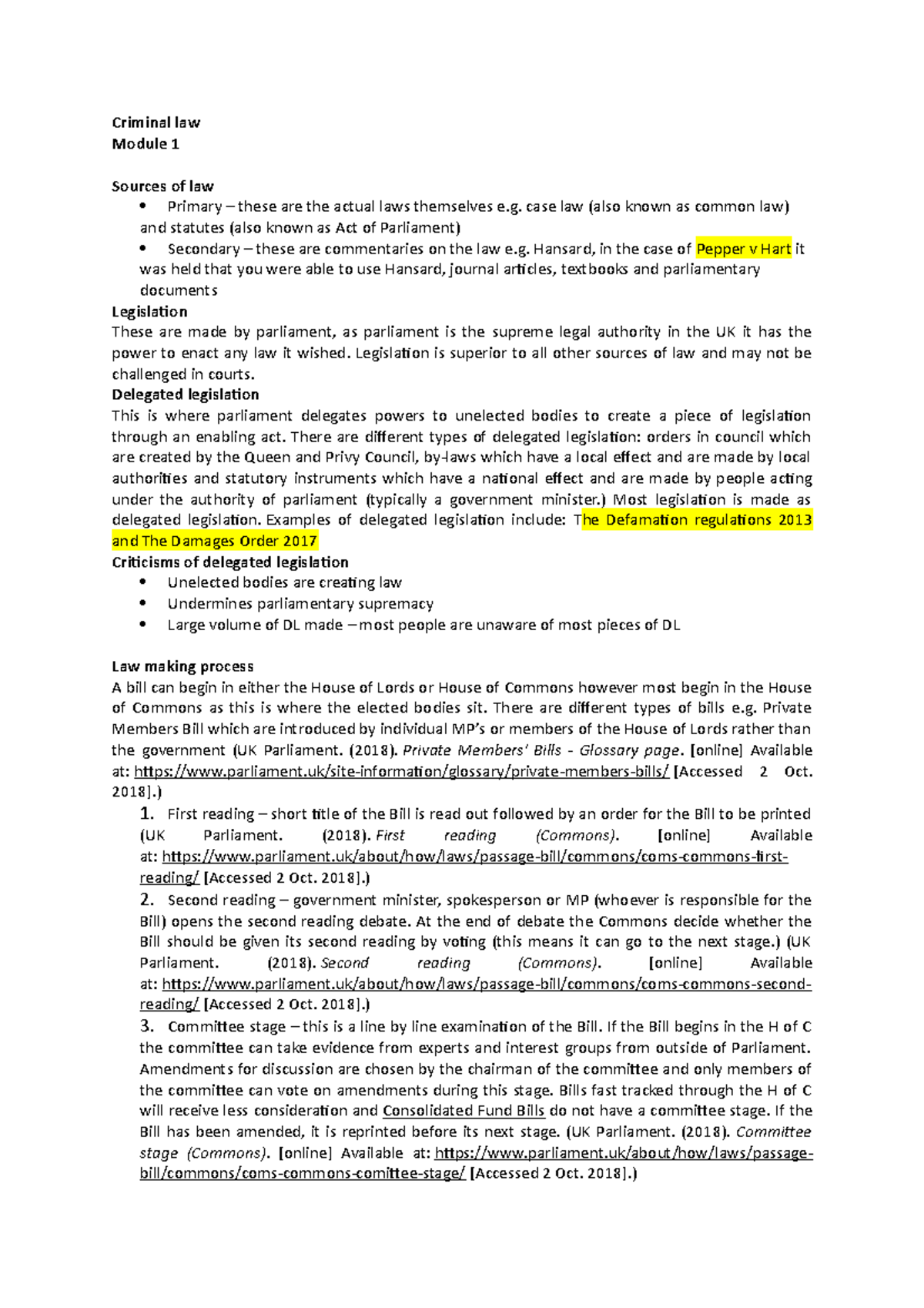 Criminal law 1 - Criminal law Module 1 Sources of law - Studocu