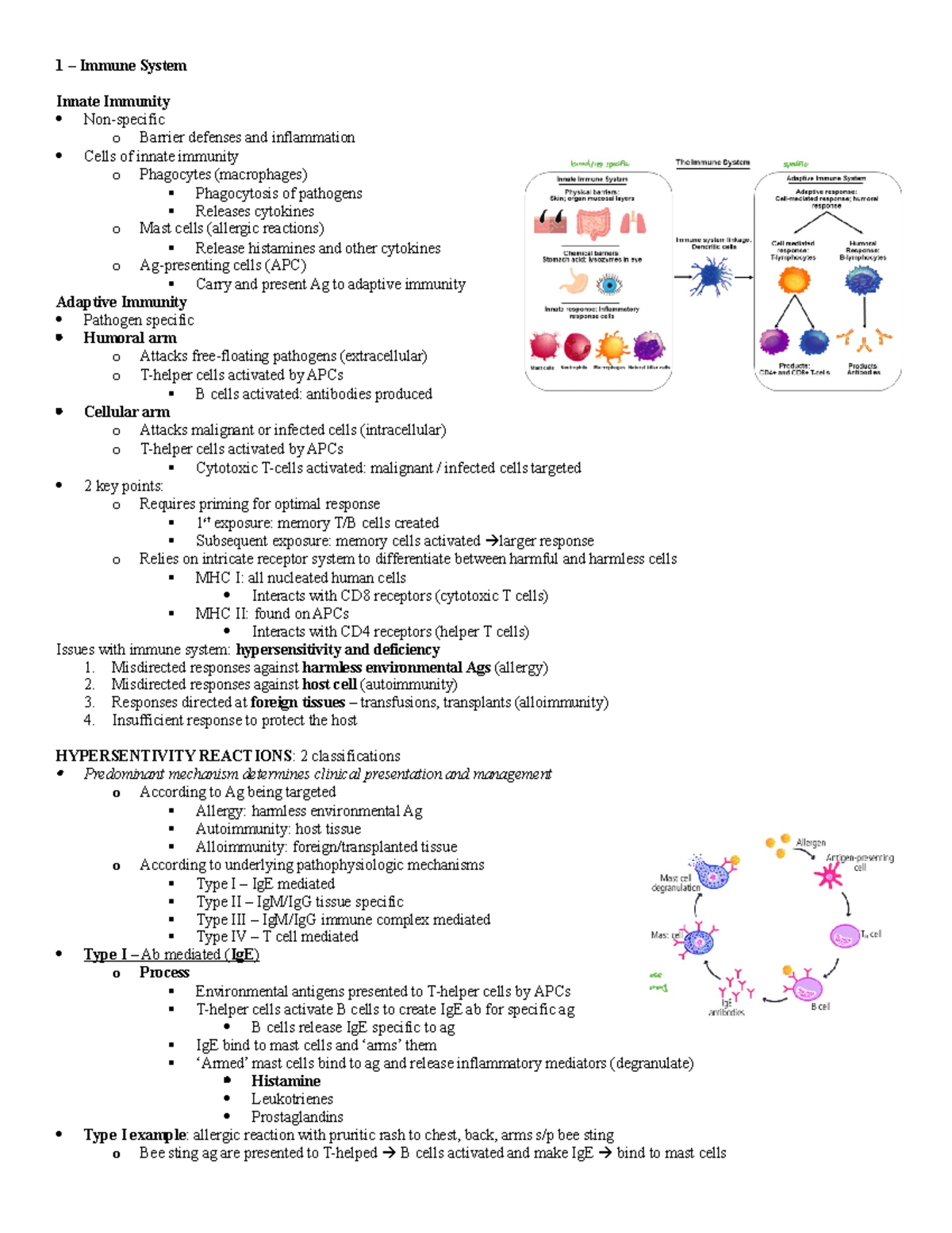 1 - Immune - Type I-IV Sensitivity - 1 – Immune System Innate Immunity ...