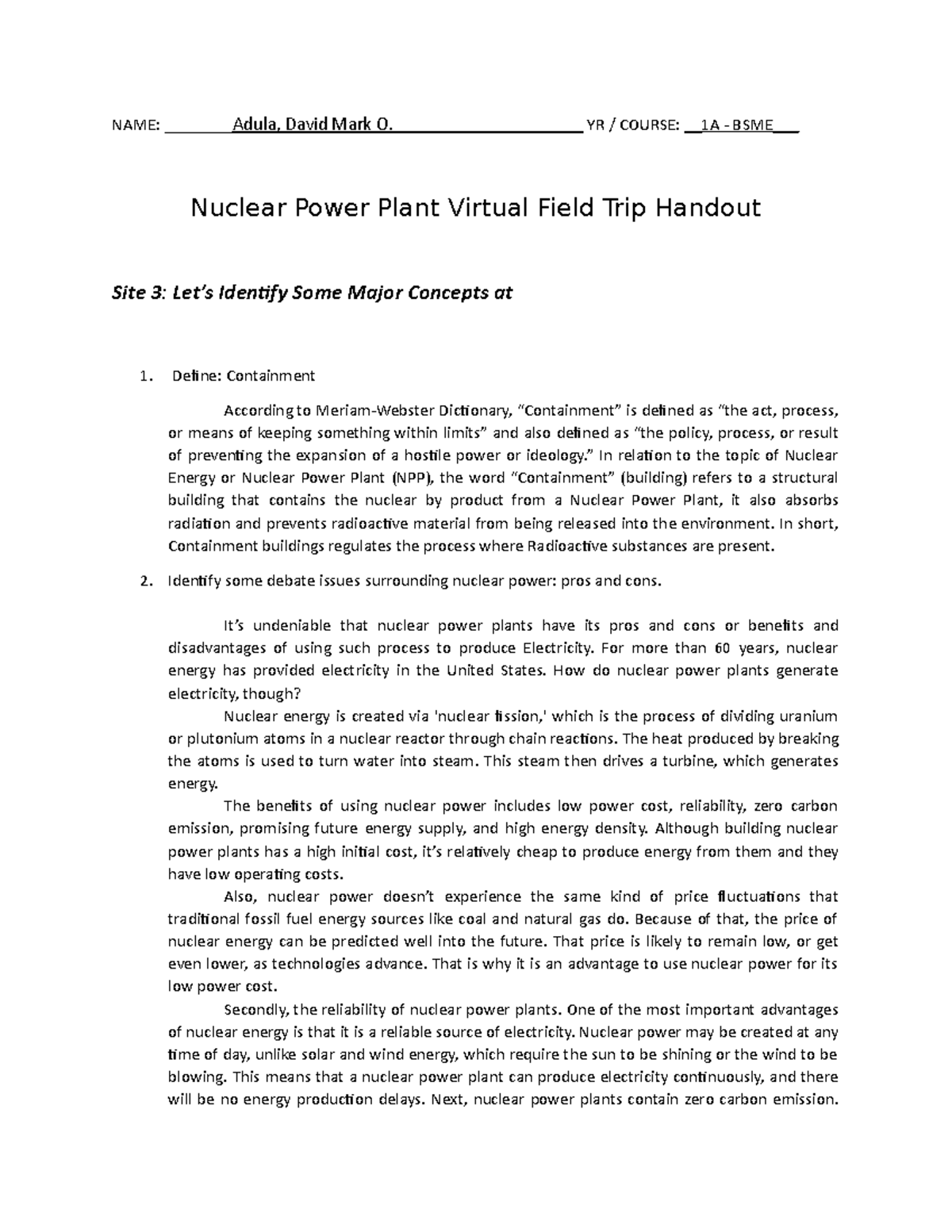 Nuclear Power Plant Virtual Field Trip Handout - NAME: _______Adula ...