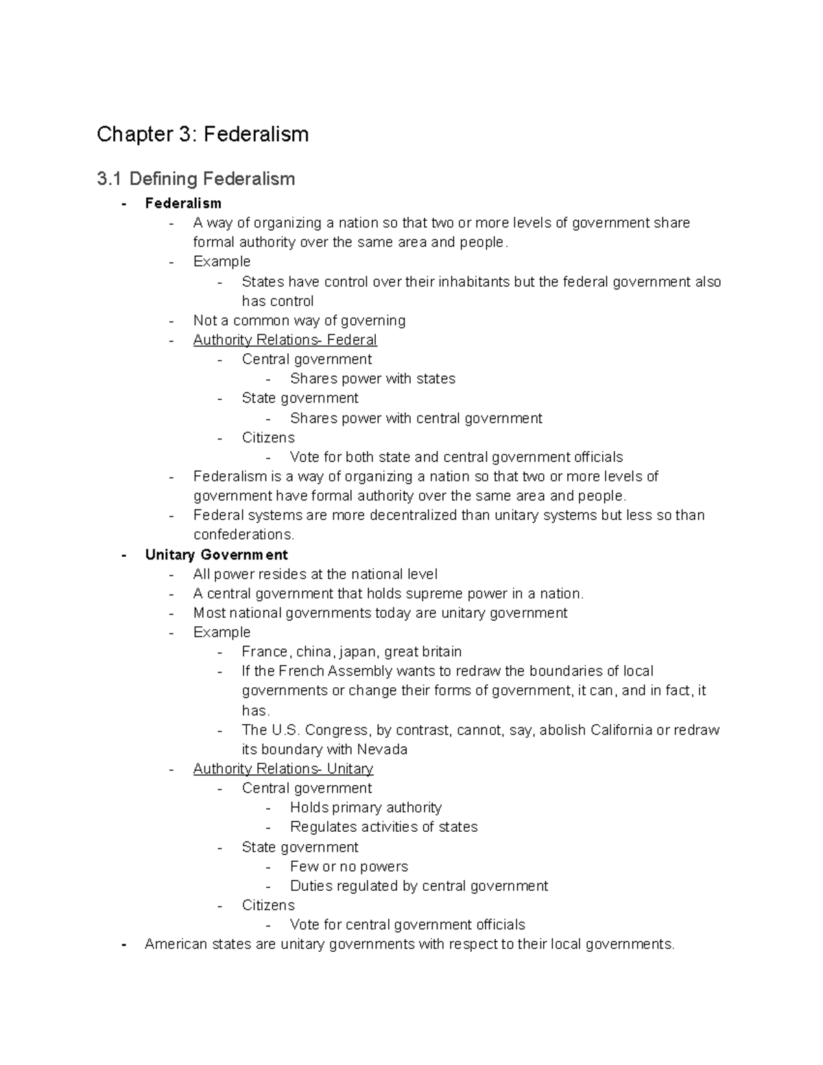 Ch. 3 - Dr. Hogan - Chapter 3: Federalism 3 Defining Federalism ...