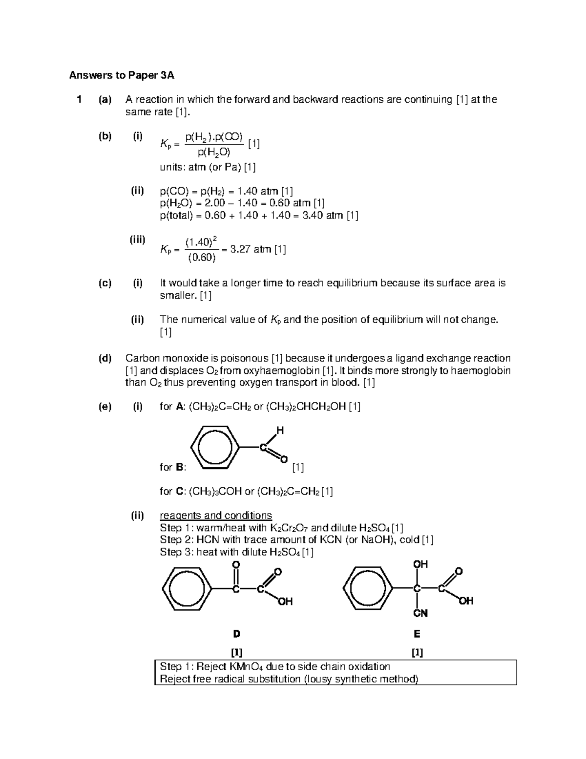 Updated Answers to Paper 3A - Answers to Paper 3A 1 (a) A reaction in ...