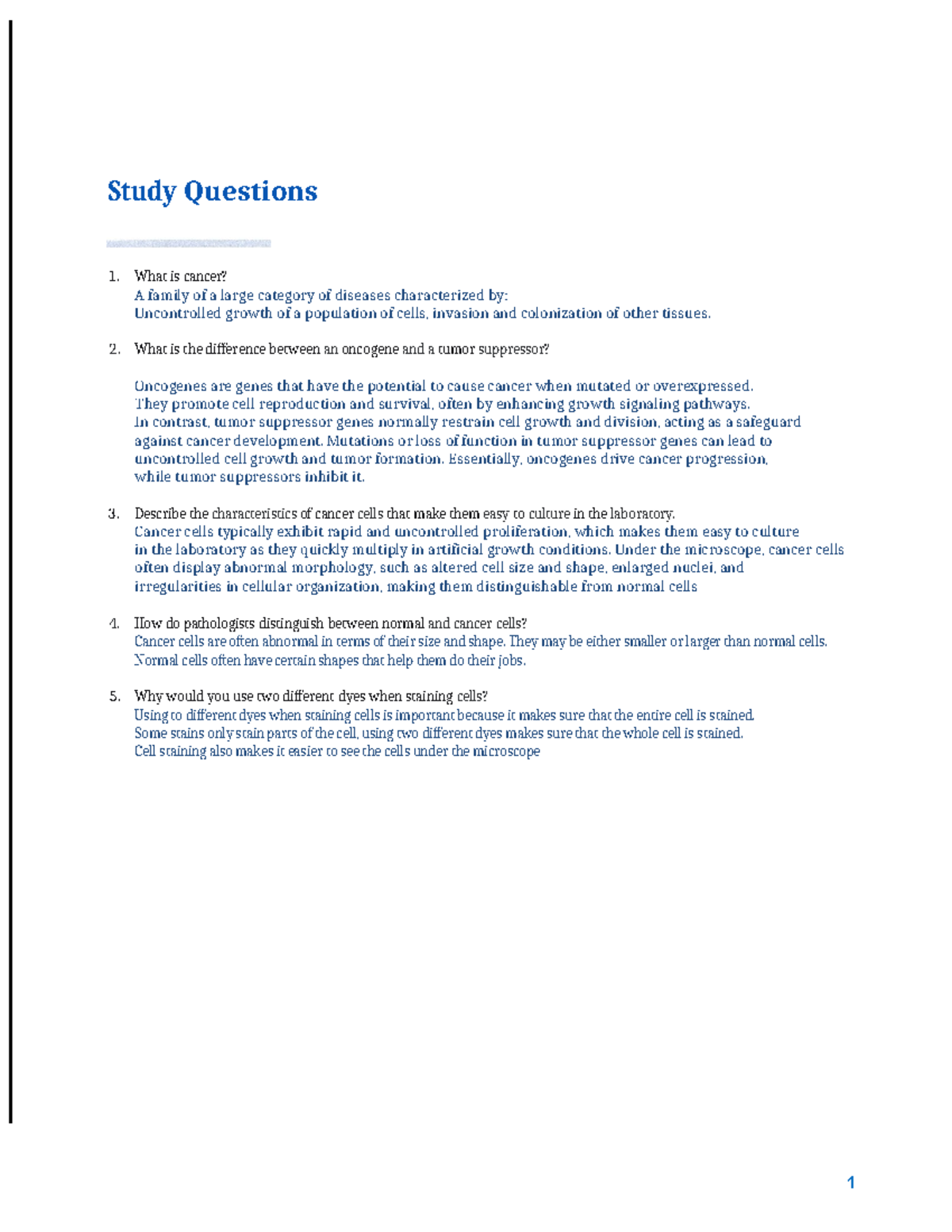 Morphology of Cancer Cells - 1 Study Questions 1. What is cancer? A ...