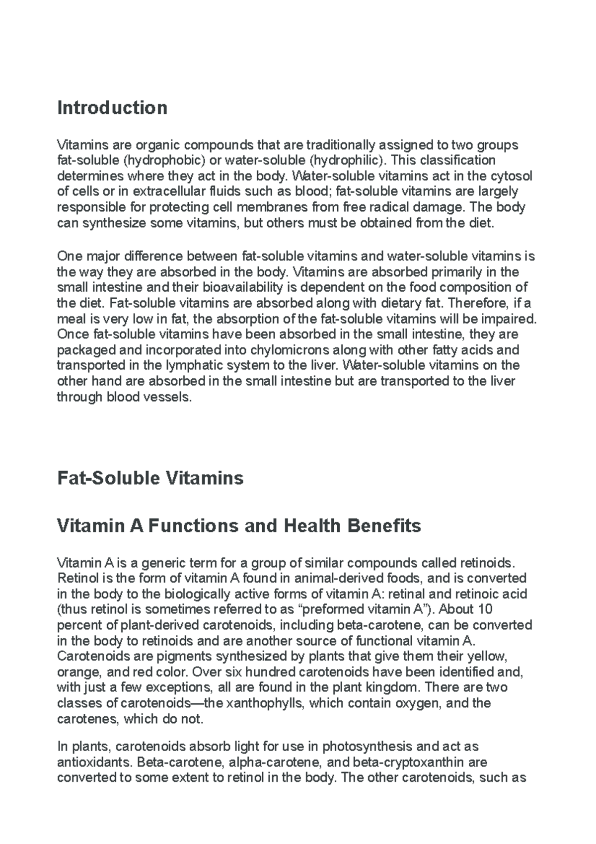 Nutri chap Vitamins pt 1 - Introduction Vitamins are organic compounds ...