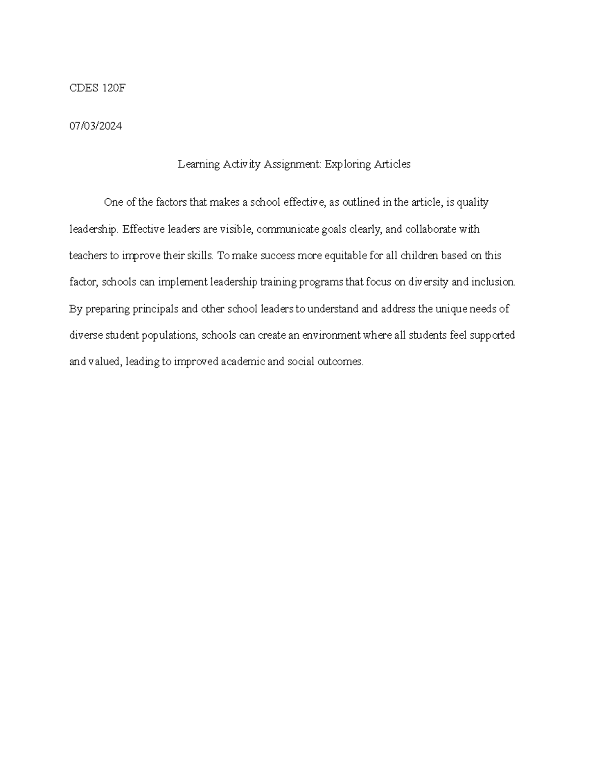 Learning Activity Assignment Exploring Articles - CDES 120F 07/03/ Learning Activity Assignment ...