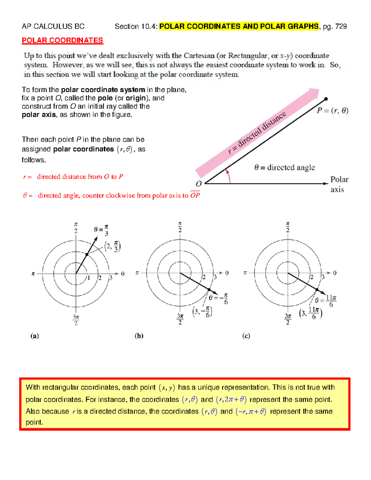 10.4 Notes- Answers- Polar Graghs - POLAR COORDINATES To form the polar ...