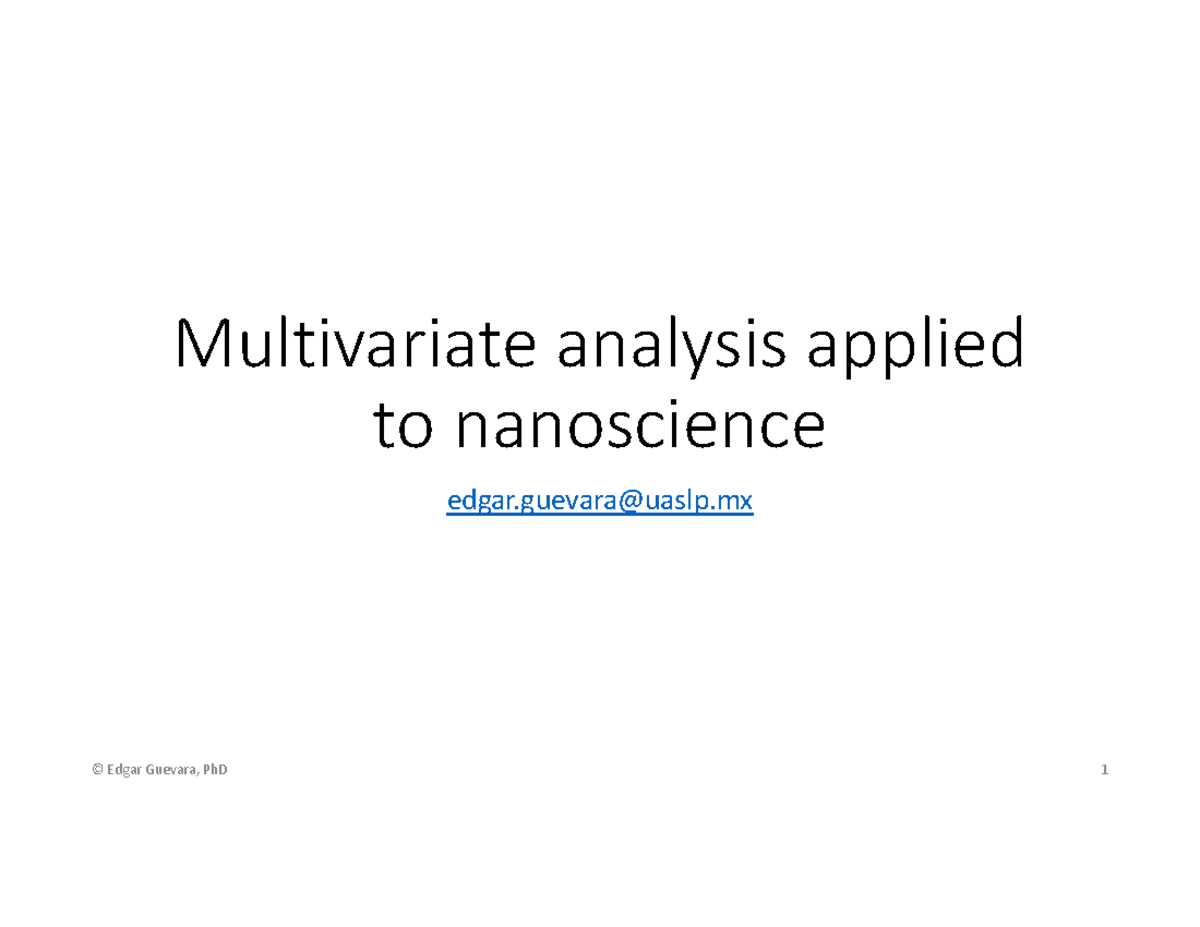 00 - Multivariate Analysis for Nanoscience and Nanotechnology - Multivariate analysis applied to ...