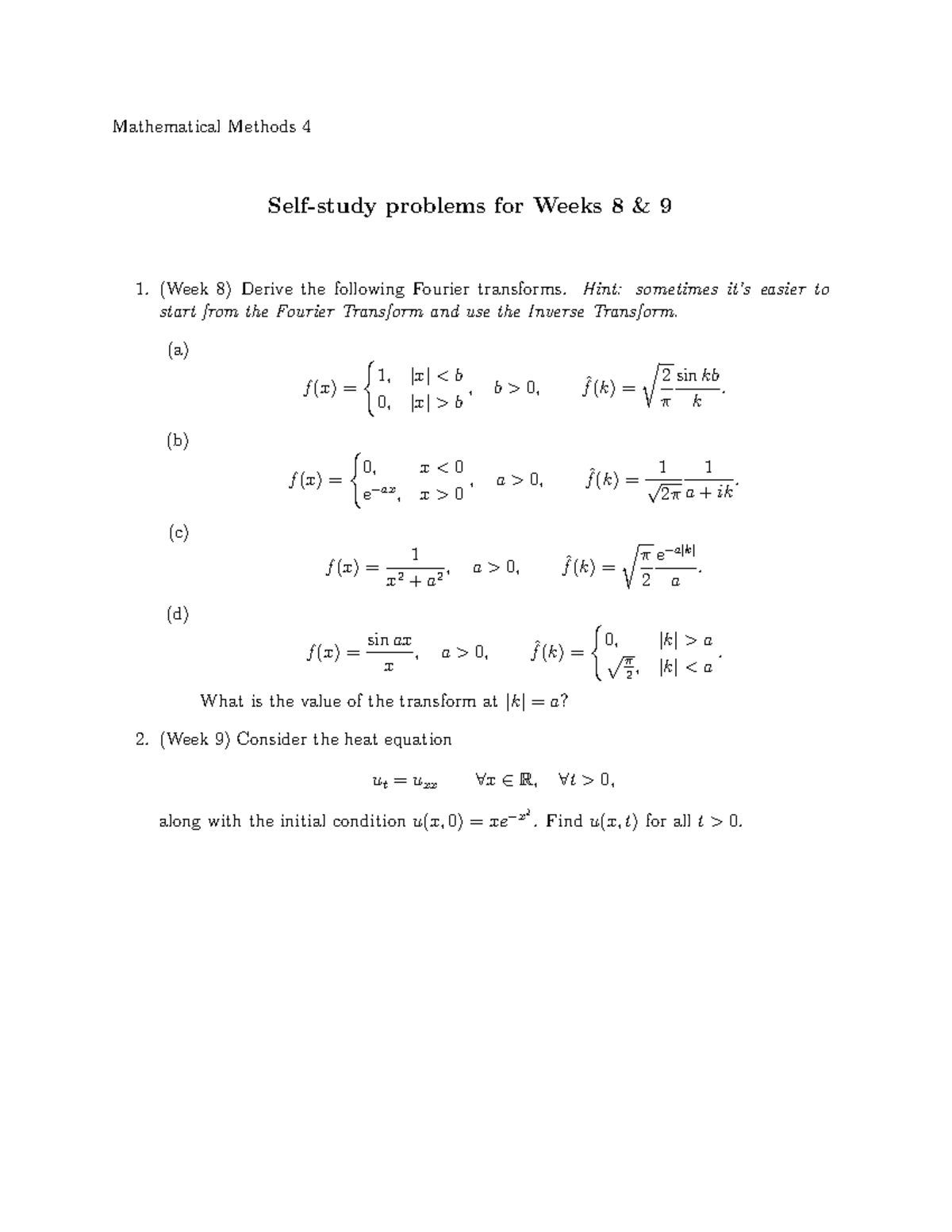 Week8-self-study - Problems - Mathematical Methods 4 Self-study ...