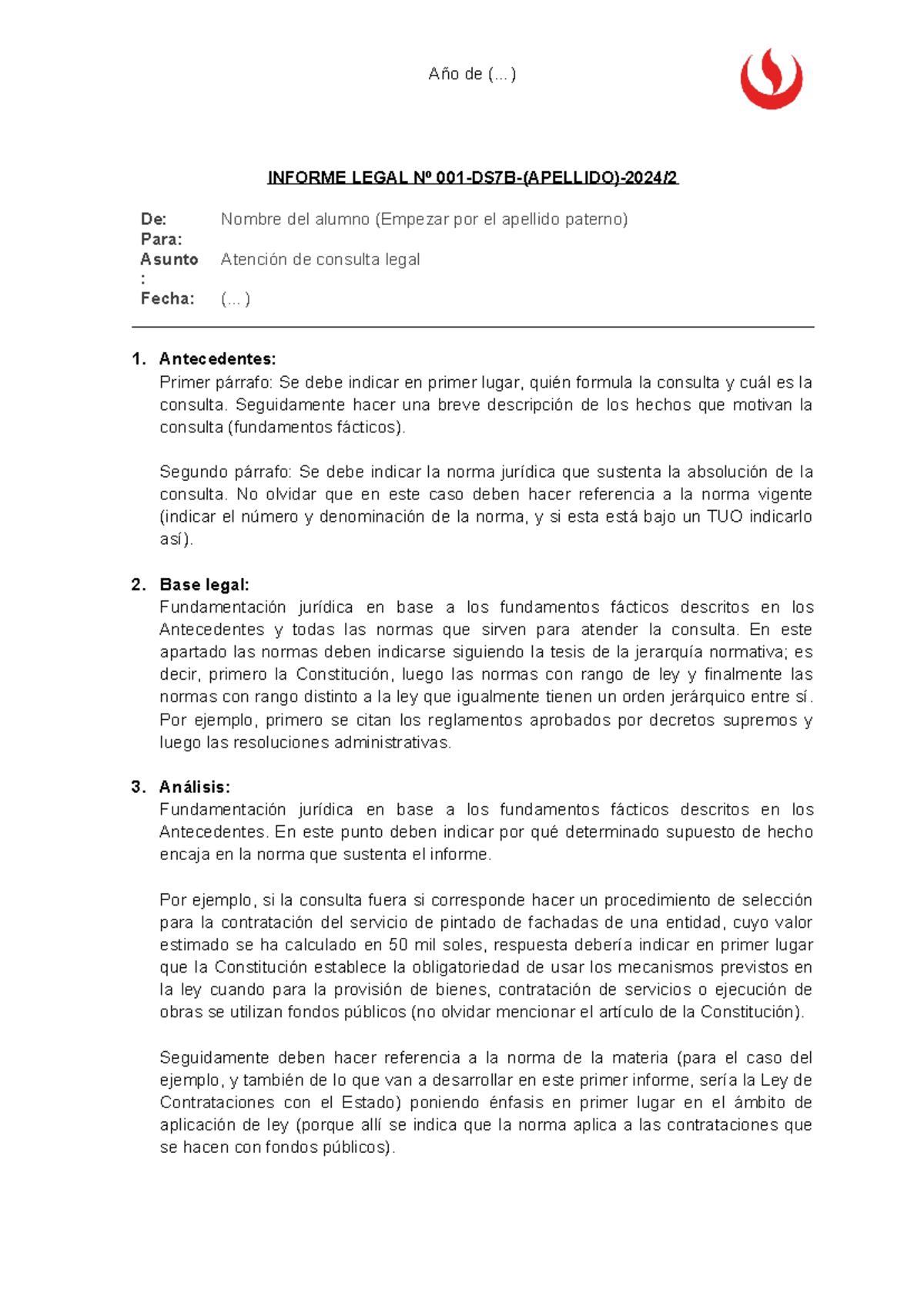 Plantilla de Informe corto - Año de (...) INFORME LEGAL Nº 001-DS7B ...