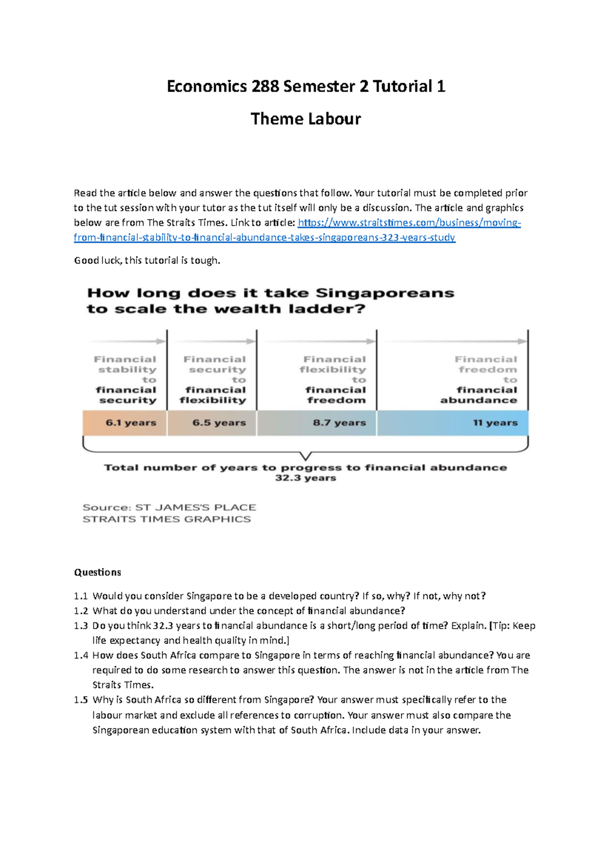 Tutorial 1 - Tut 1 for Economics 288 - Economics 288 Semester 2 ...