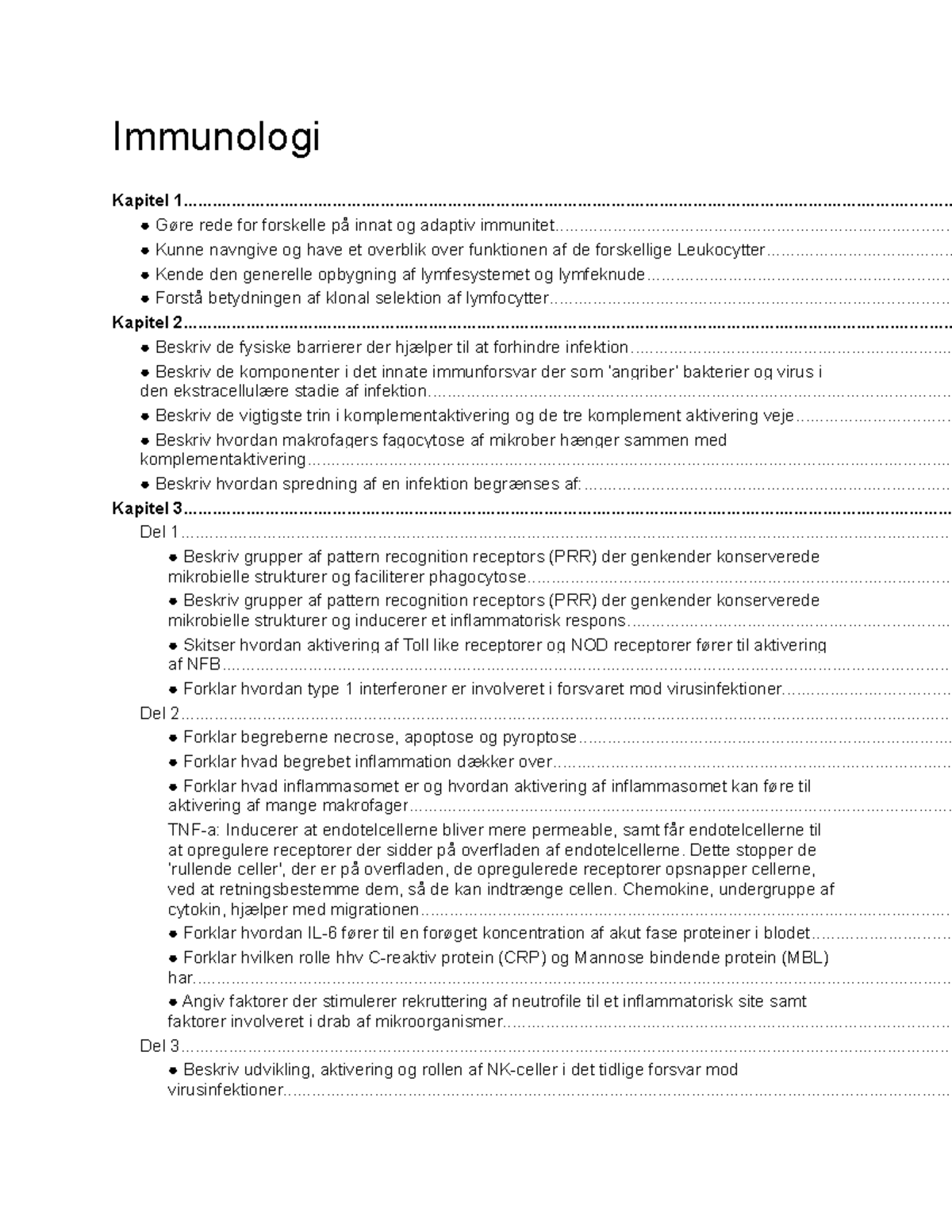 Immunologi - Lærringsmål - Immunologi Kapitel - Studocu