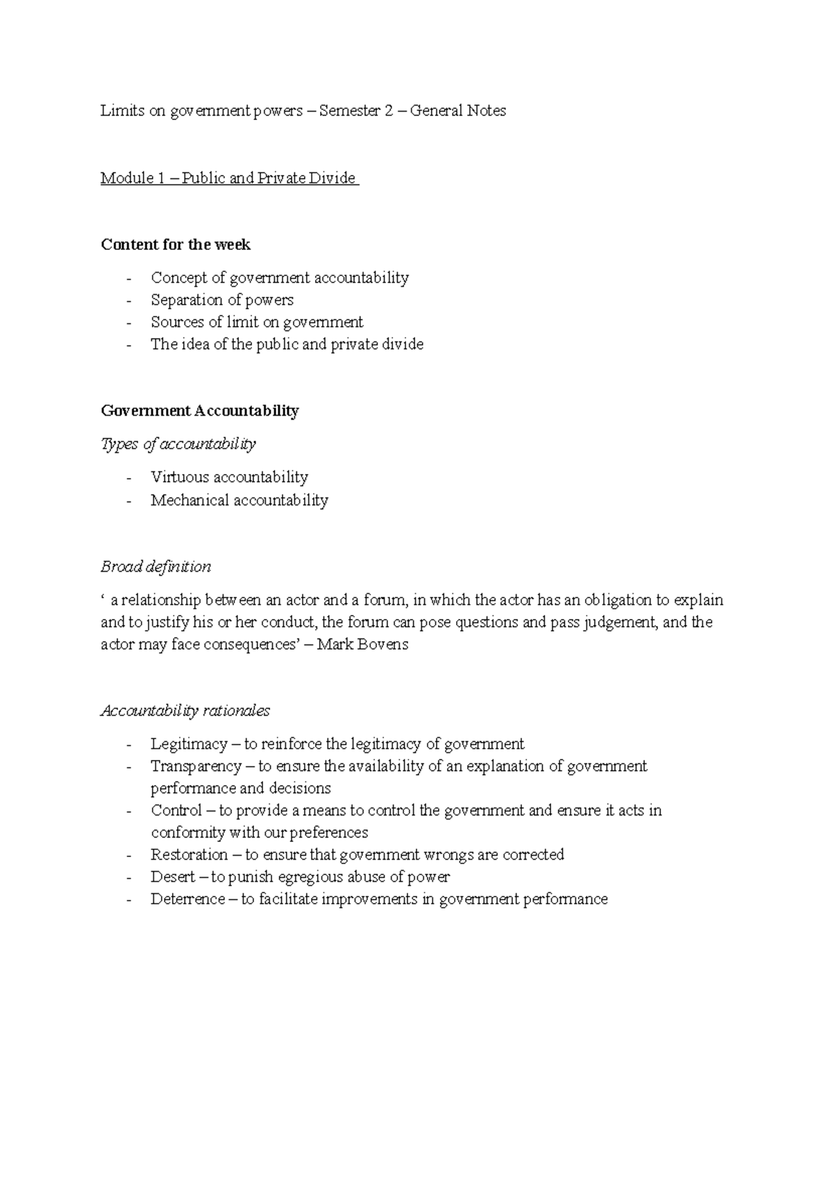 Limits on Government Powers - Notes - Limits on government powers ...