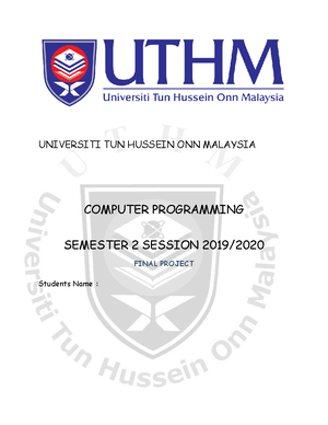 UTHM - Universiti Tun Hussein Onn Malaysia - Studocu