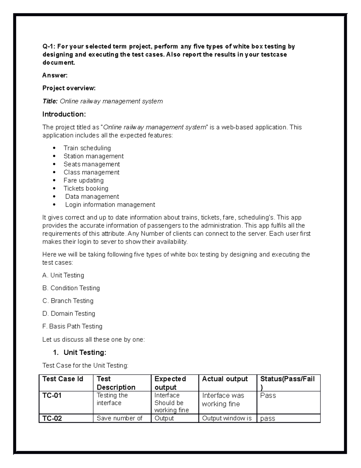 SQA assignment 03 - white box testing - Q-1: For your selected term ...