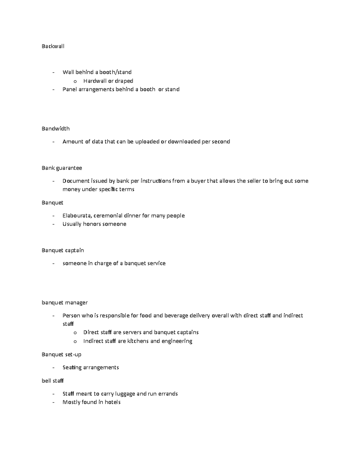 Other event terminology - Backwall Wall behind a booth/stand o Hardwall ...