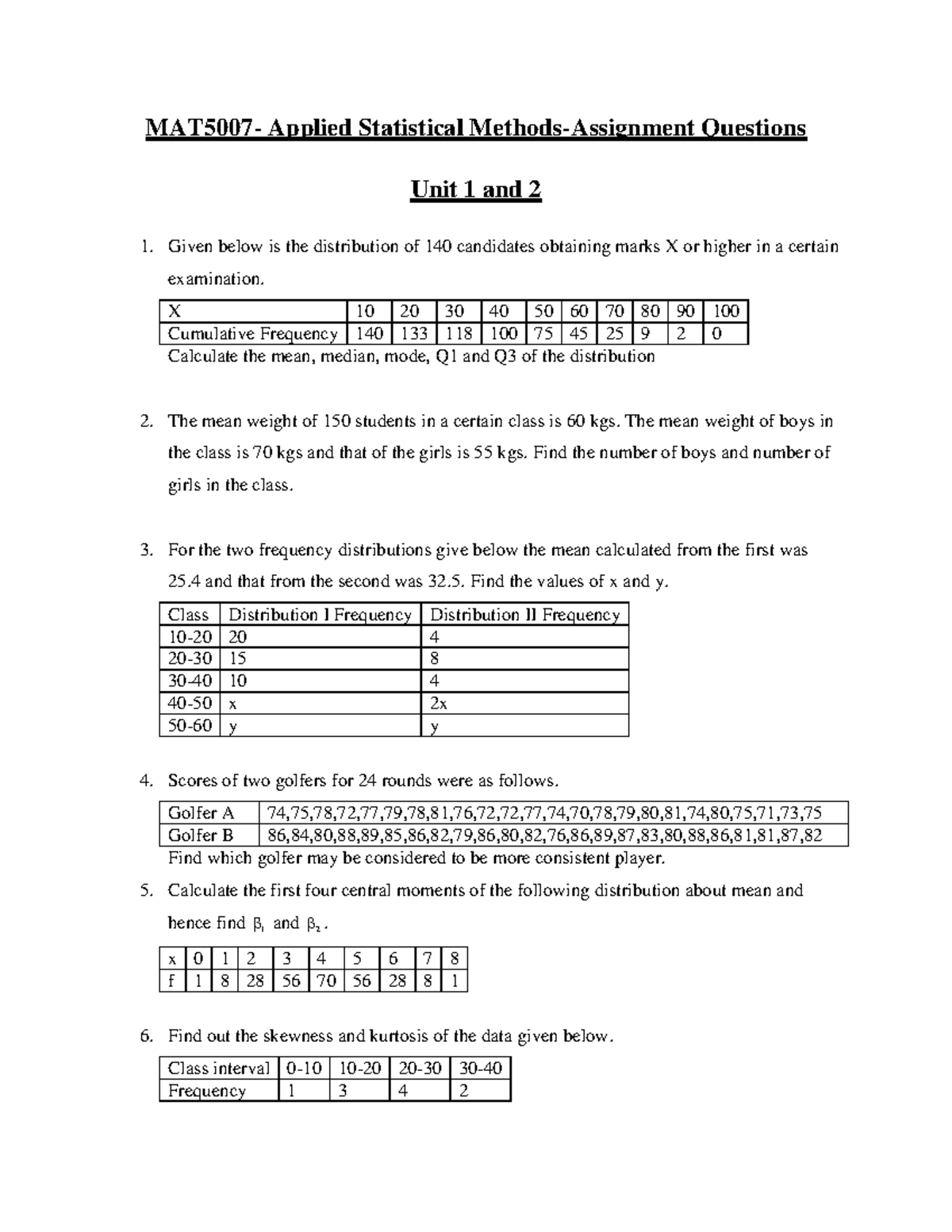 Digital Assignment-1 - assignment in VIT university - MAT5007- Applied ...