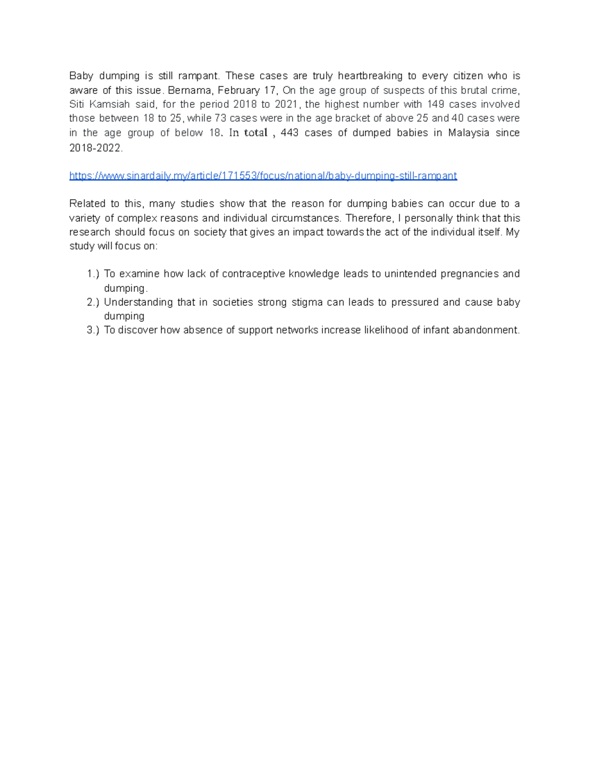 Proposal BABY Dumping - Baby dumping is still rampant. These cases are ...