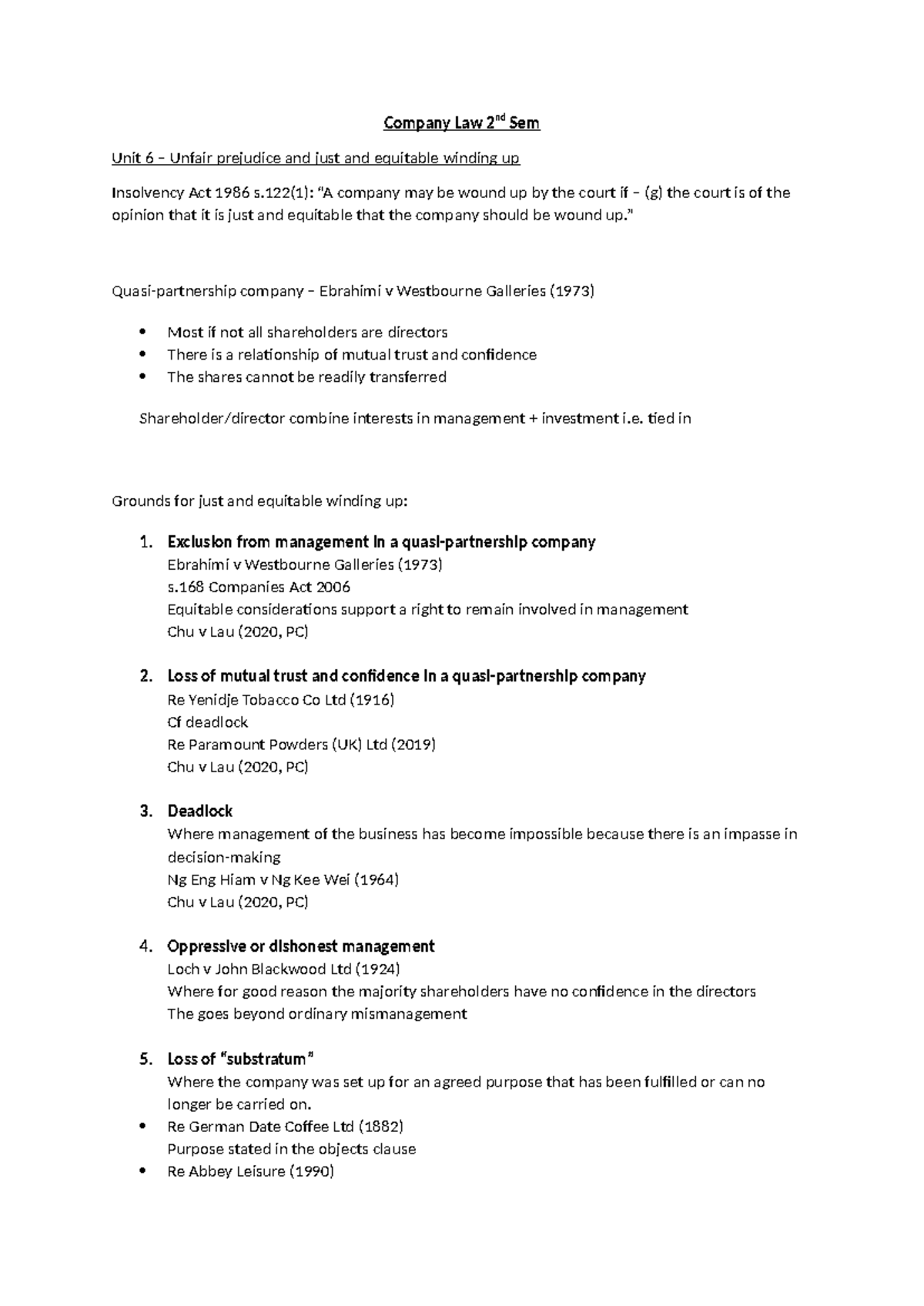 Company Law 2nd Sem Lecture Notes - Company Law 2nd Sem Unit 6 – Unfair ...