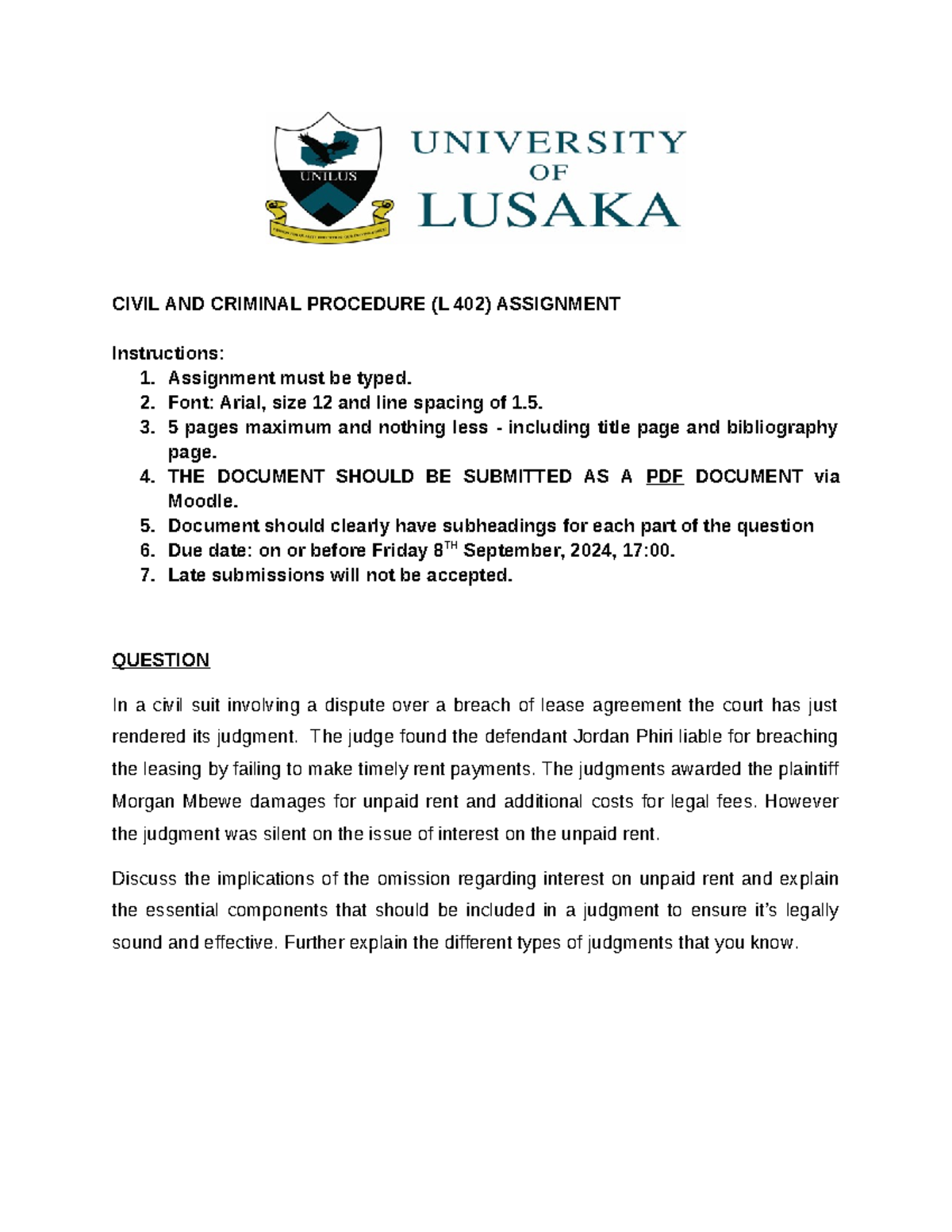 CCP - Assignment - CIVIL AND CRIMINAL PROCEDURE (L 402) ASSIGNMENT ...