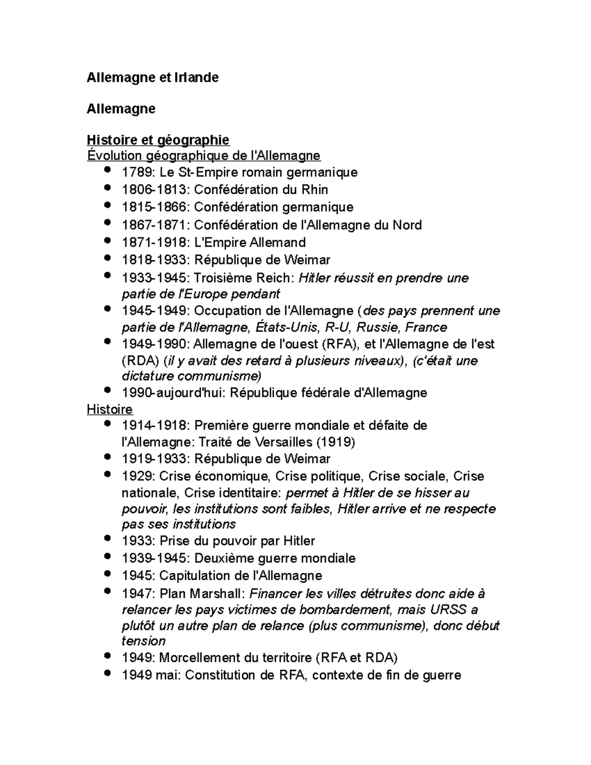Notes de cours 10 POL108 - Allemagne et Irlande Allemagne Histoire et ...
