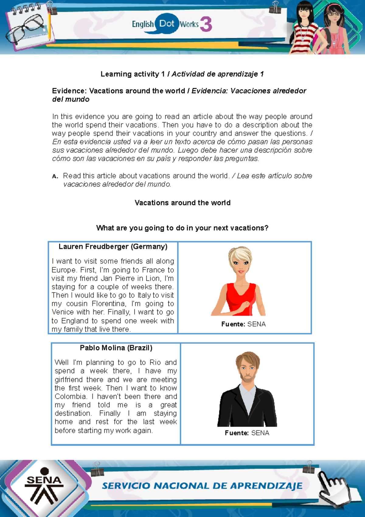 Pdfcoffee - ESTE TRABAJO ES SOBRE LAS VACACIONES - Learning activity 1 ...