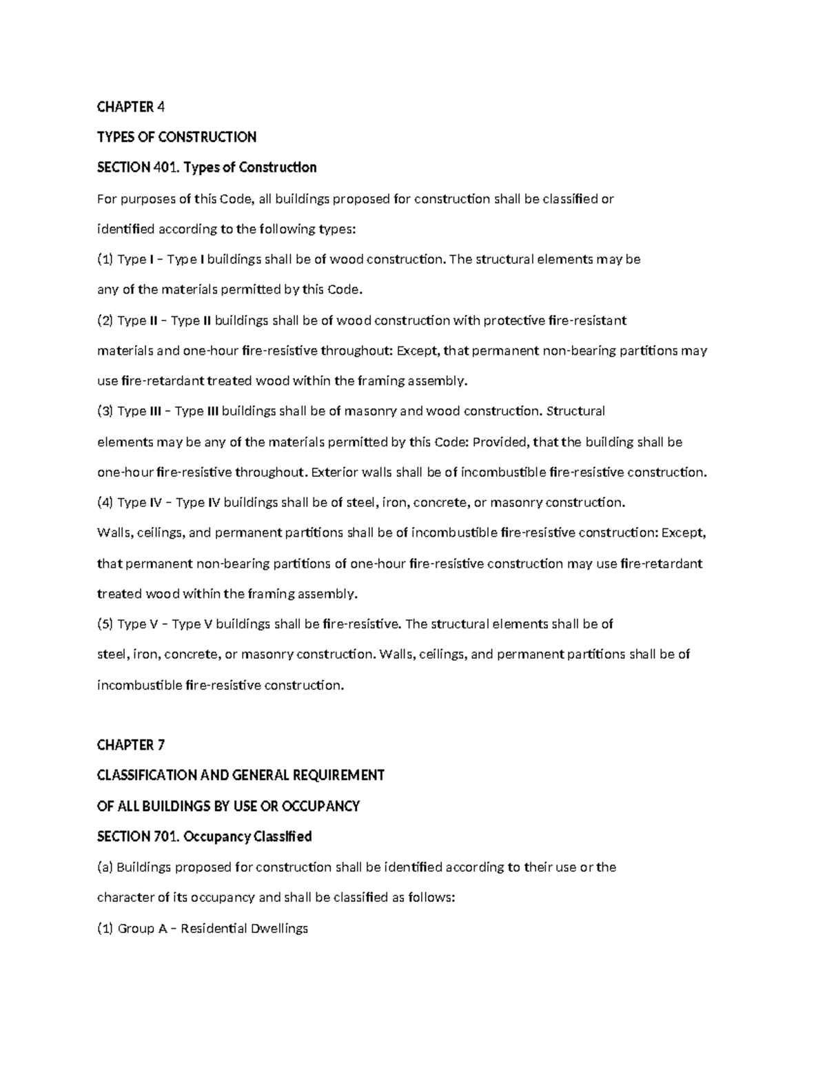 Codes - national building code - CHAPTER 4 TYPES OF CONSTRUCTION ...