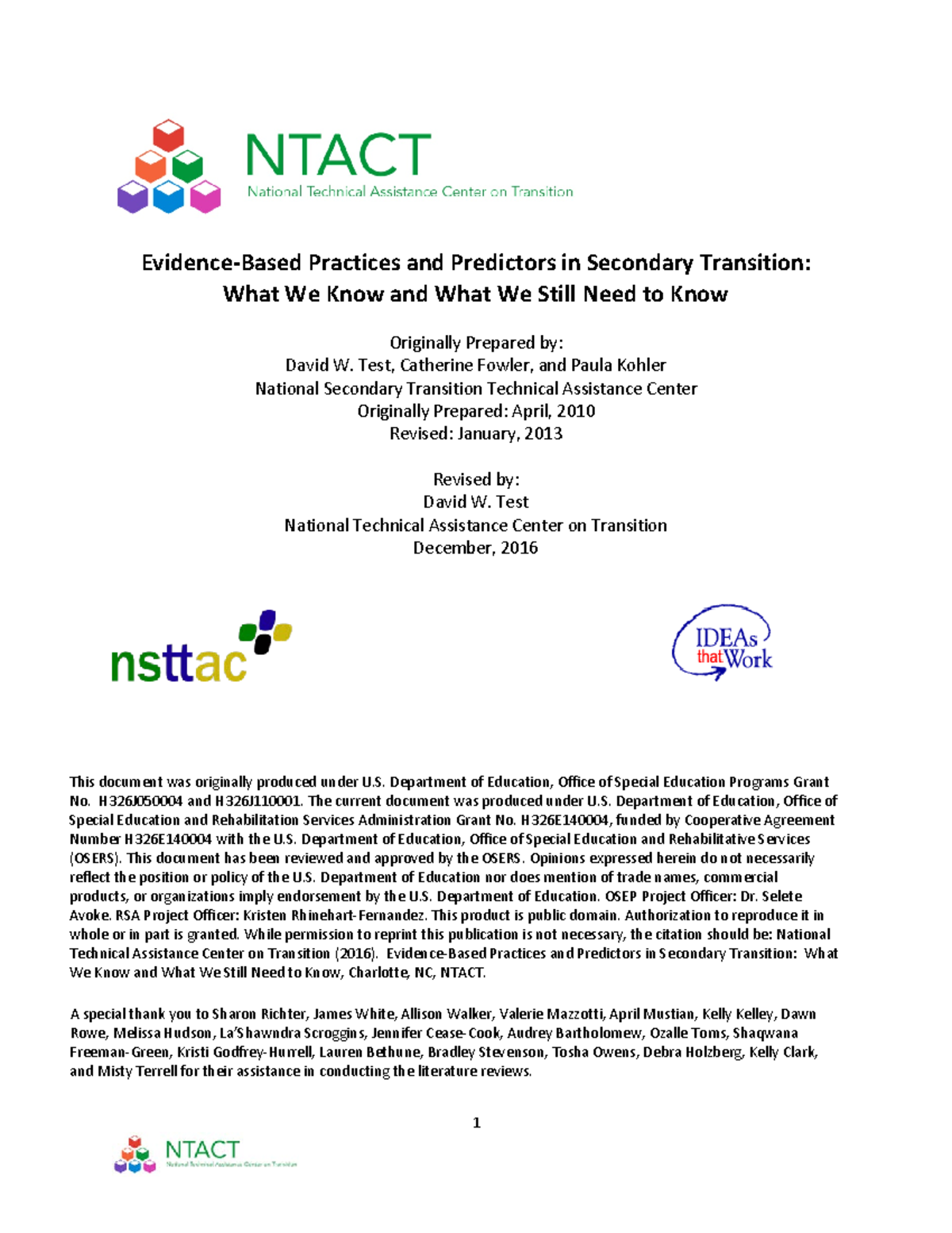 Evidence-based Practice in Transition What we Know So Far Summary Ntact - Evidence-Based ...