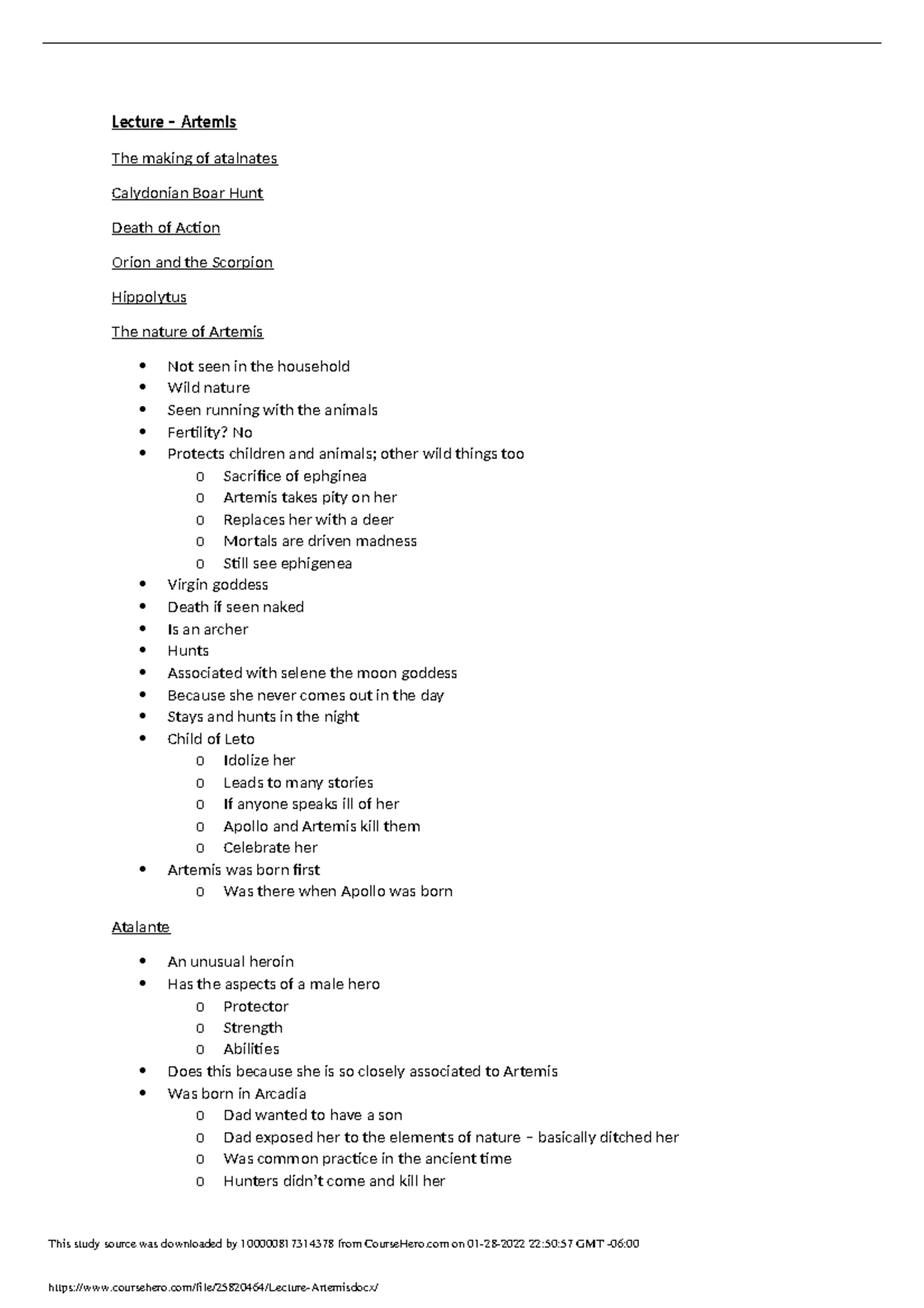 Docx - artemis notes - Lecture – Artemis The making of atalnates ...