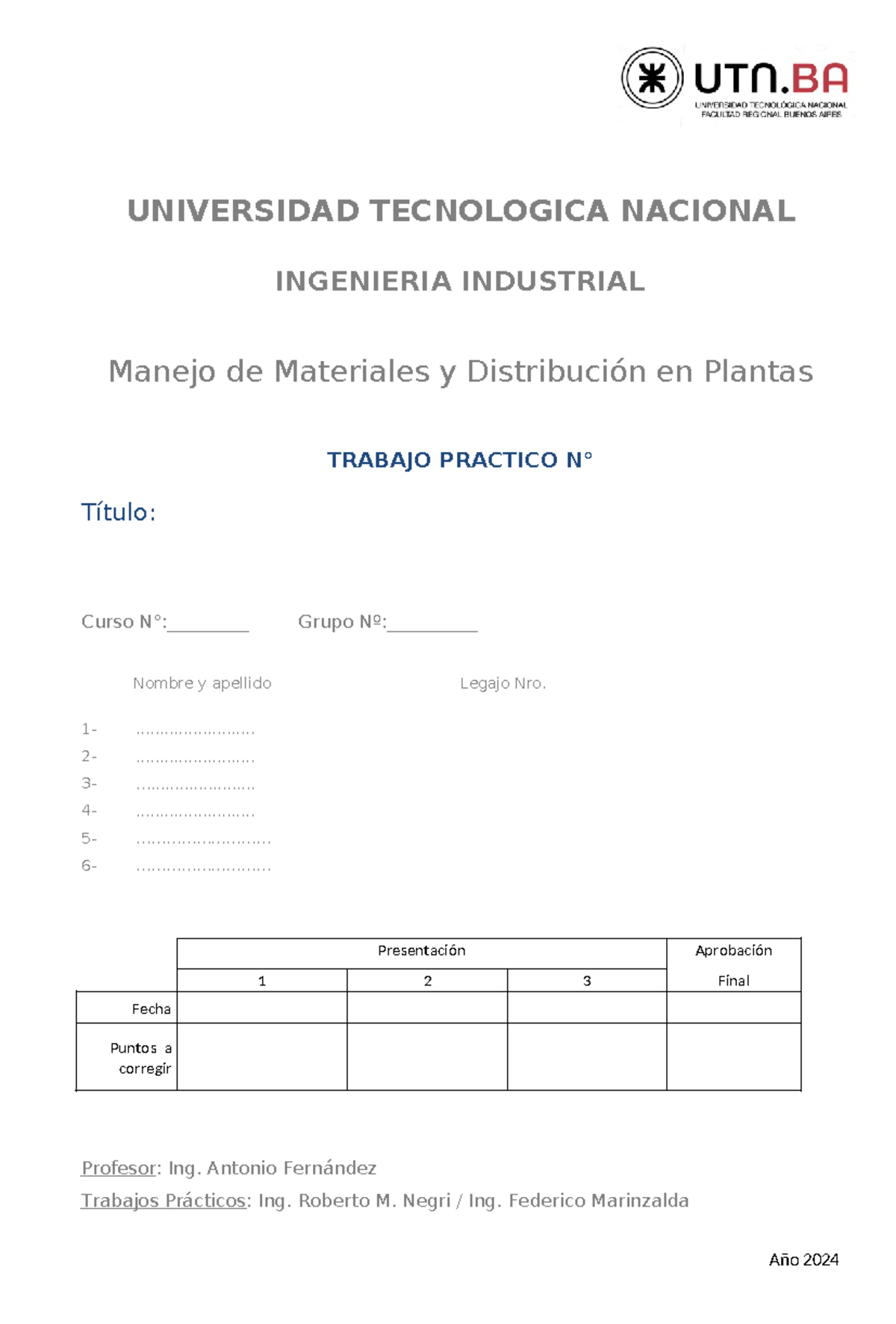 Carátula para TP´s - asd - UNIVERSIDAD TECNOLOGICA NACIONAL INGENIERIA ...