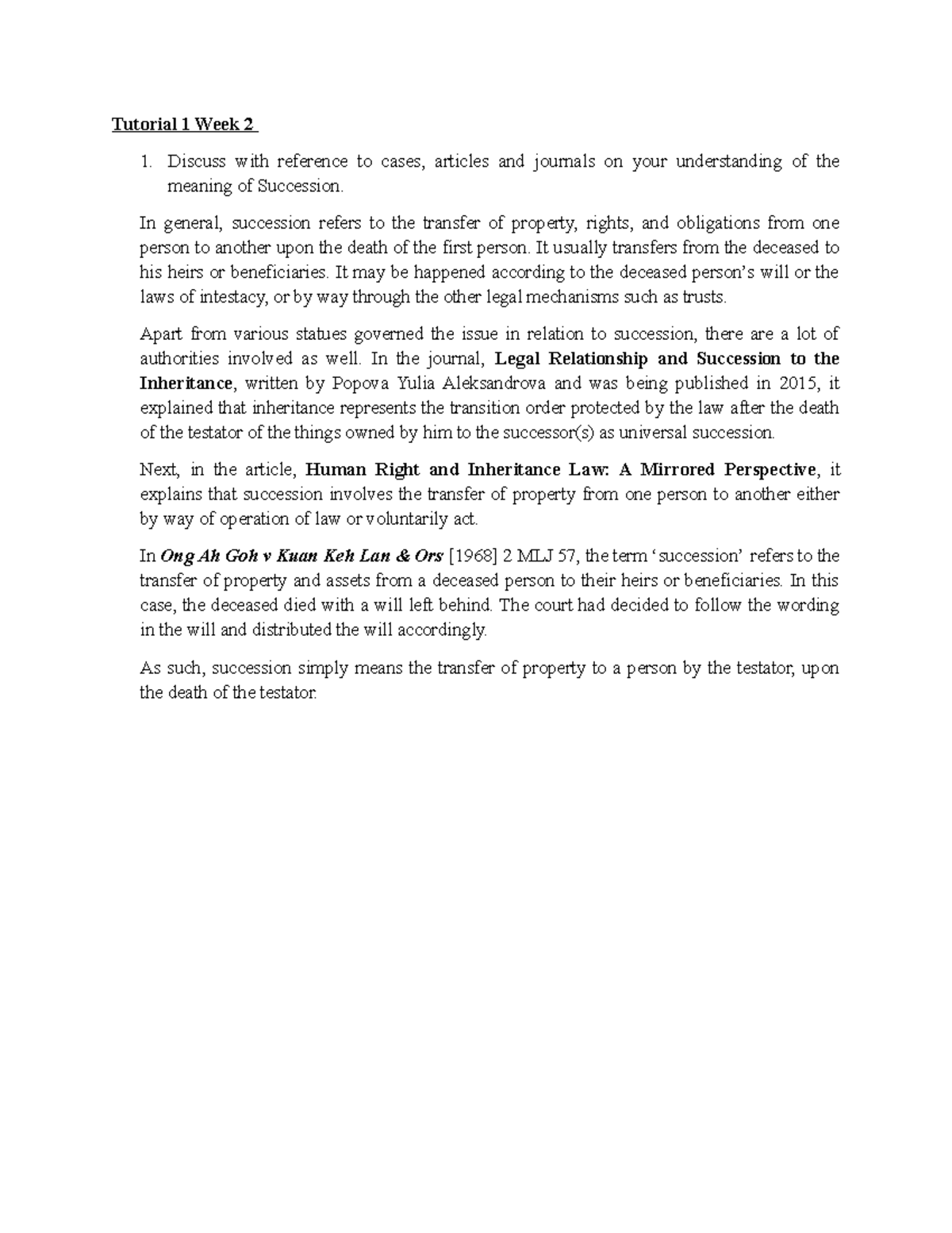 Tutorial 1 Week 2 Succession - Tutorial 1 Week 2 1. Discuss with ...