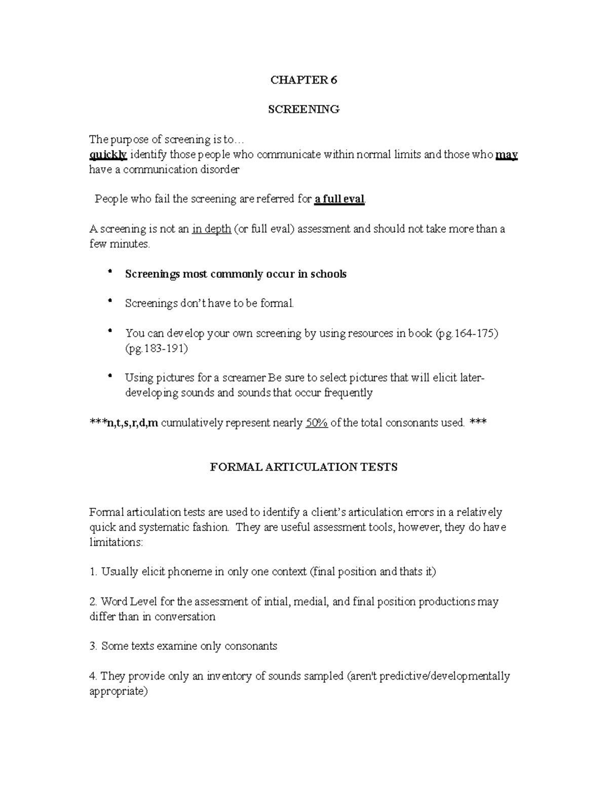 Chapter 6 Screening-student - CHAPTER 6 SCREENING The purpose of ...