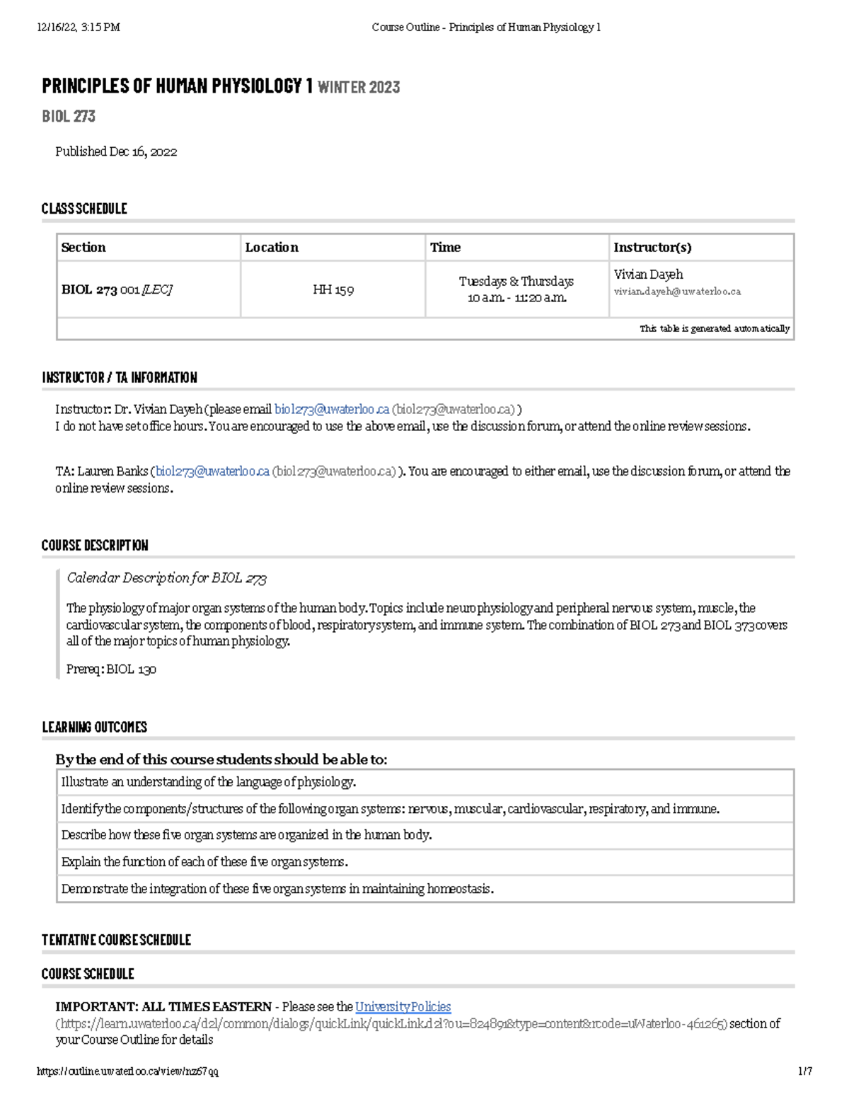 BIOL 273 jsjhfhfhsuhsp - PRINCIPLES OF HUMAN PHYSIOLOGY 1 WINTER 2023 ...