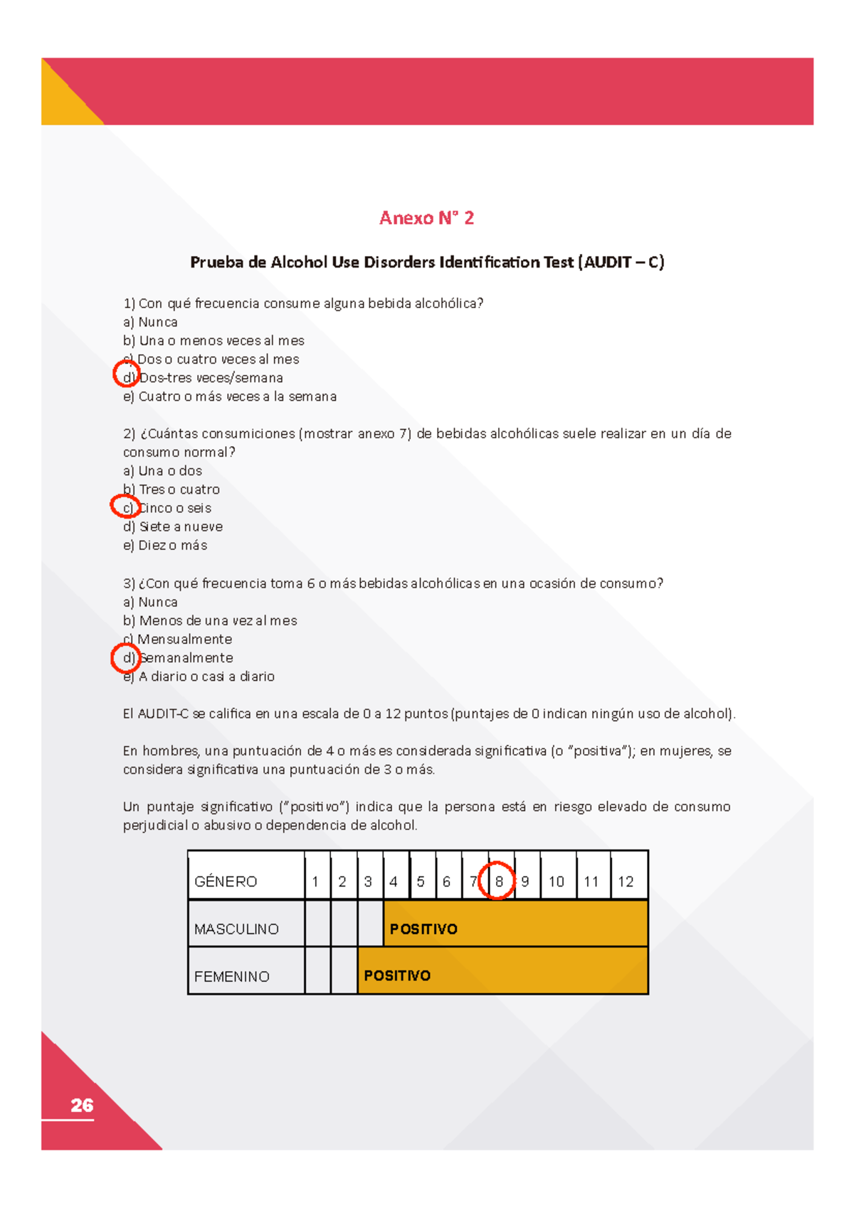 Herramienta - Instrumento - Audit - 26 Anexo N° 2 Prueba de Alcohol Use ...