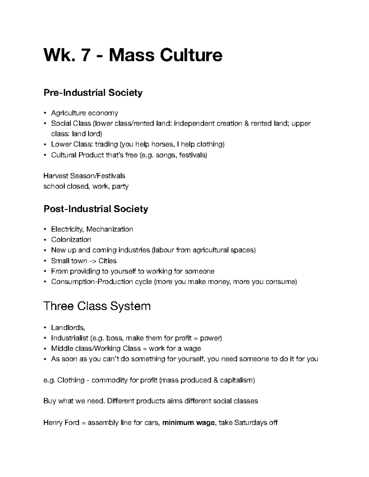 CMNS 110 - Mass Culture - Wk. 7 - Mass Culture Pre-Industrial Society ...