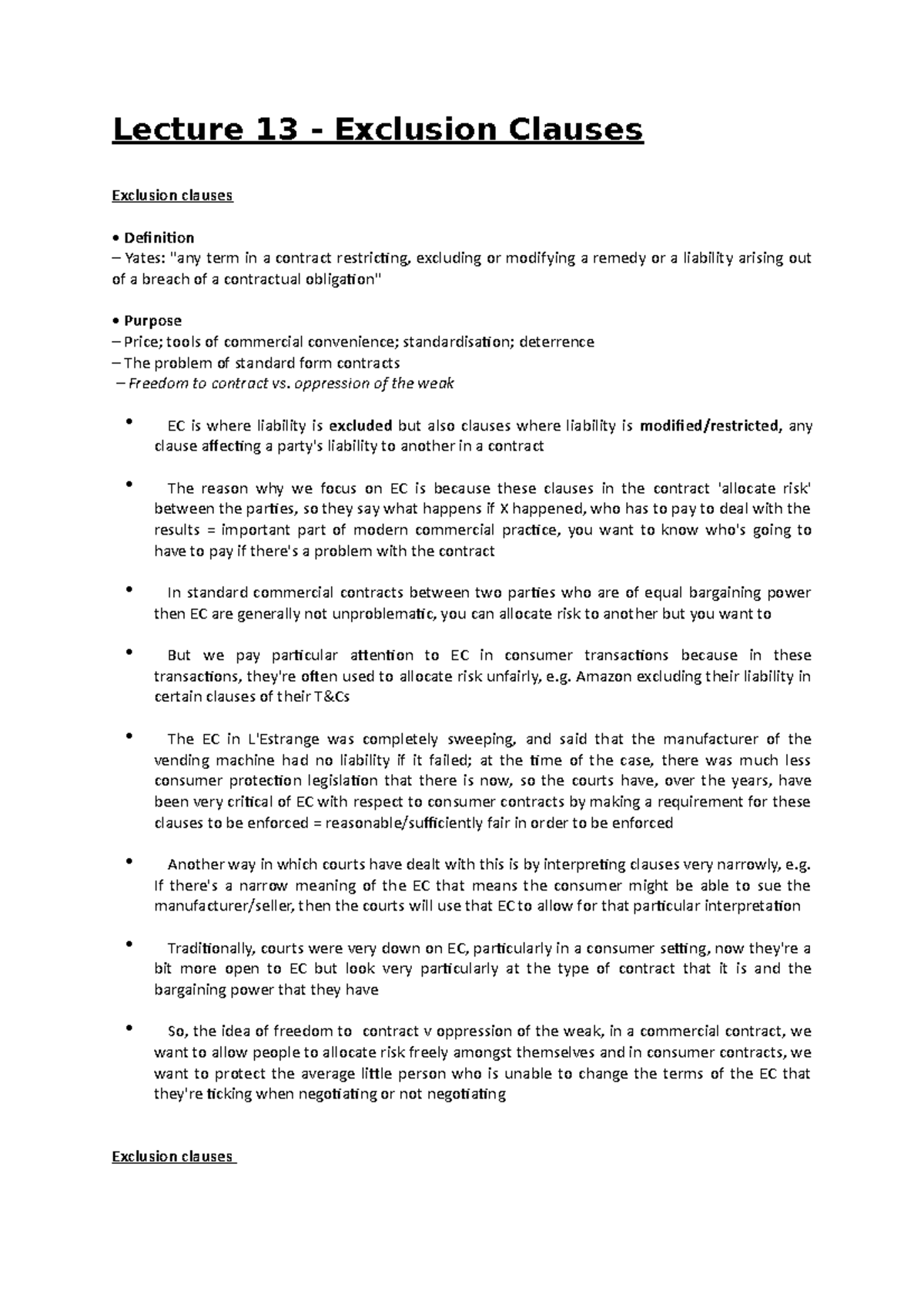 Lecture 13 - Exclusion Clauses - Lecture 13 - Exclusion Clauses ...