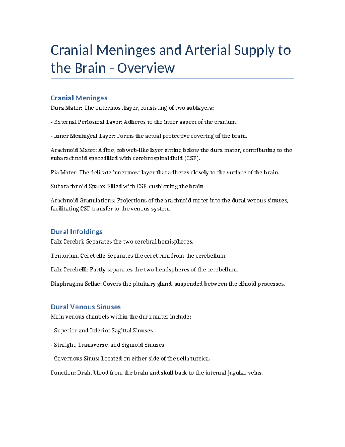 Cranial Meninges and Arterial Supply to the Brain - Inner Meningeal ...