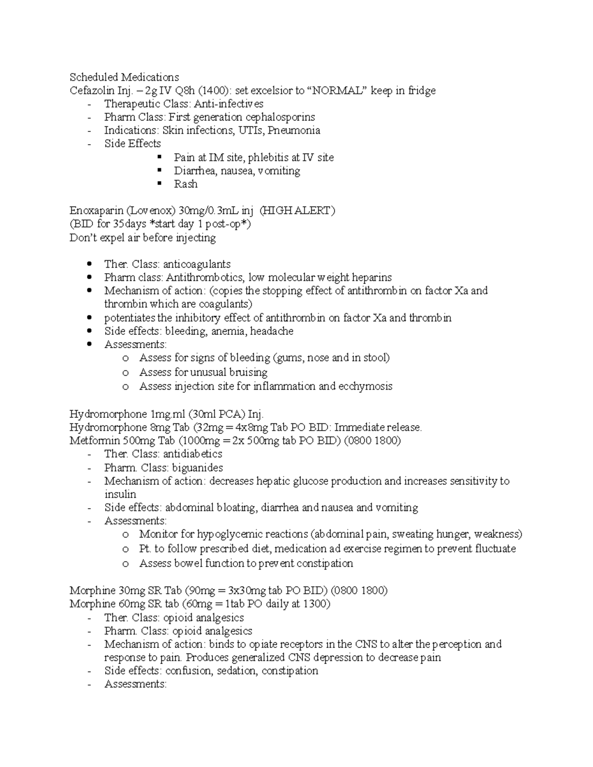 Scheduled Medications Week 3 clinical - Scheduled Medications Cefazolin ...