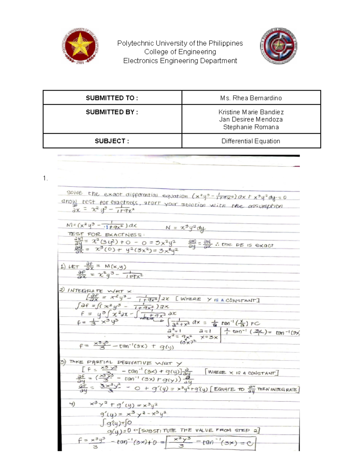 DE1 Activity 3 Bsece 2-1P Bandiez- Mendoza- Romana - Differential Equation - Polytechnic ...