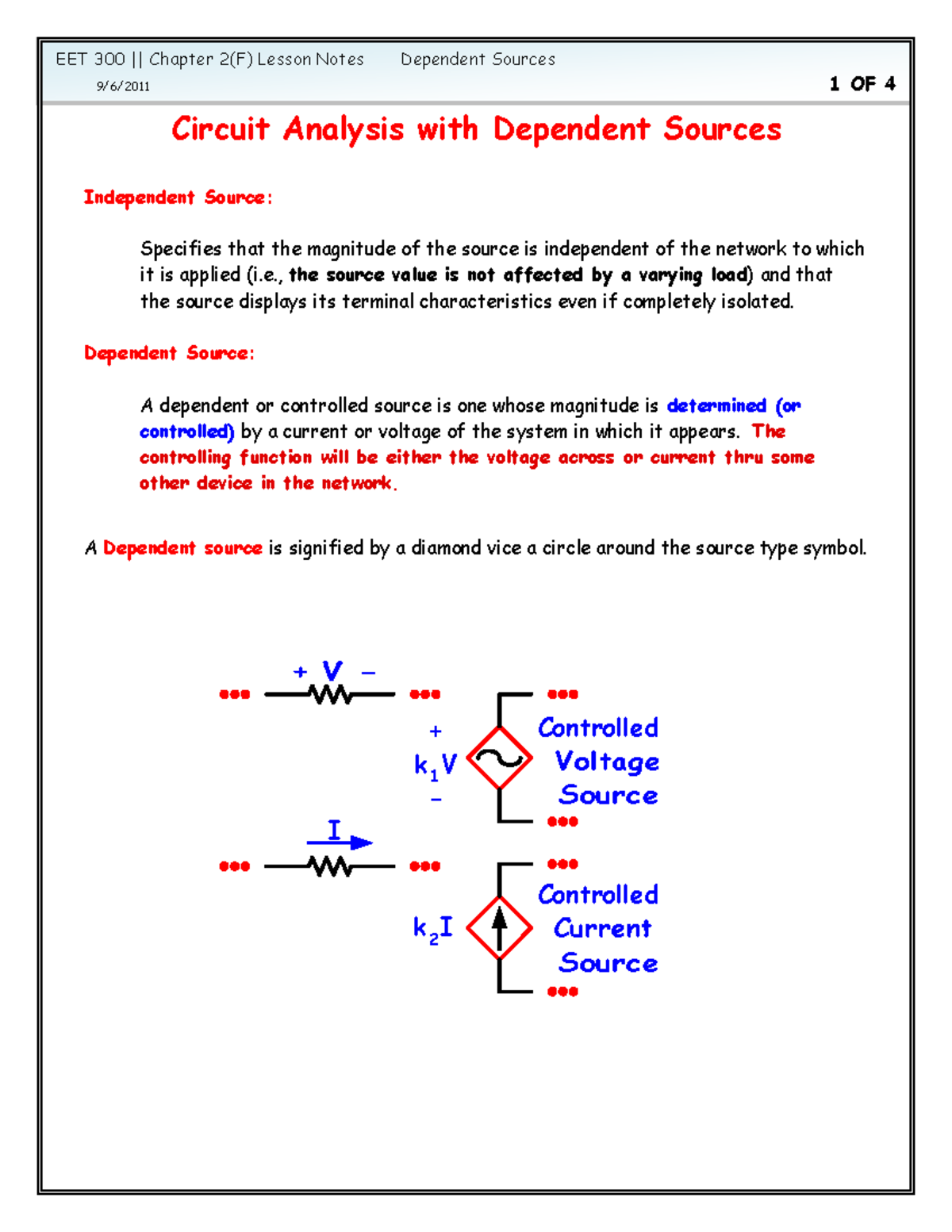 Circuit Analysis with Dependent Sources - , the source value is not affected a varying load) and ...
