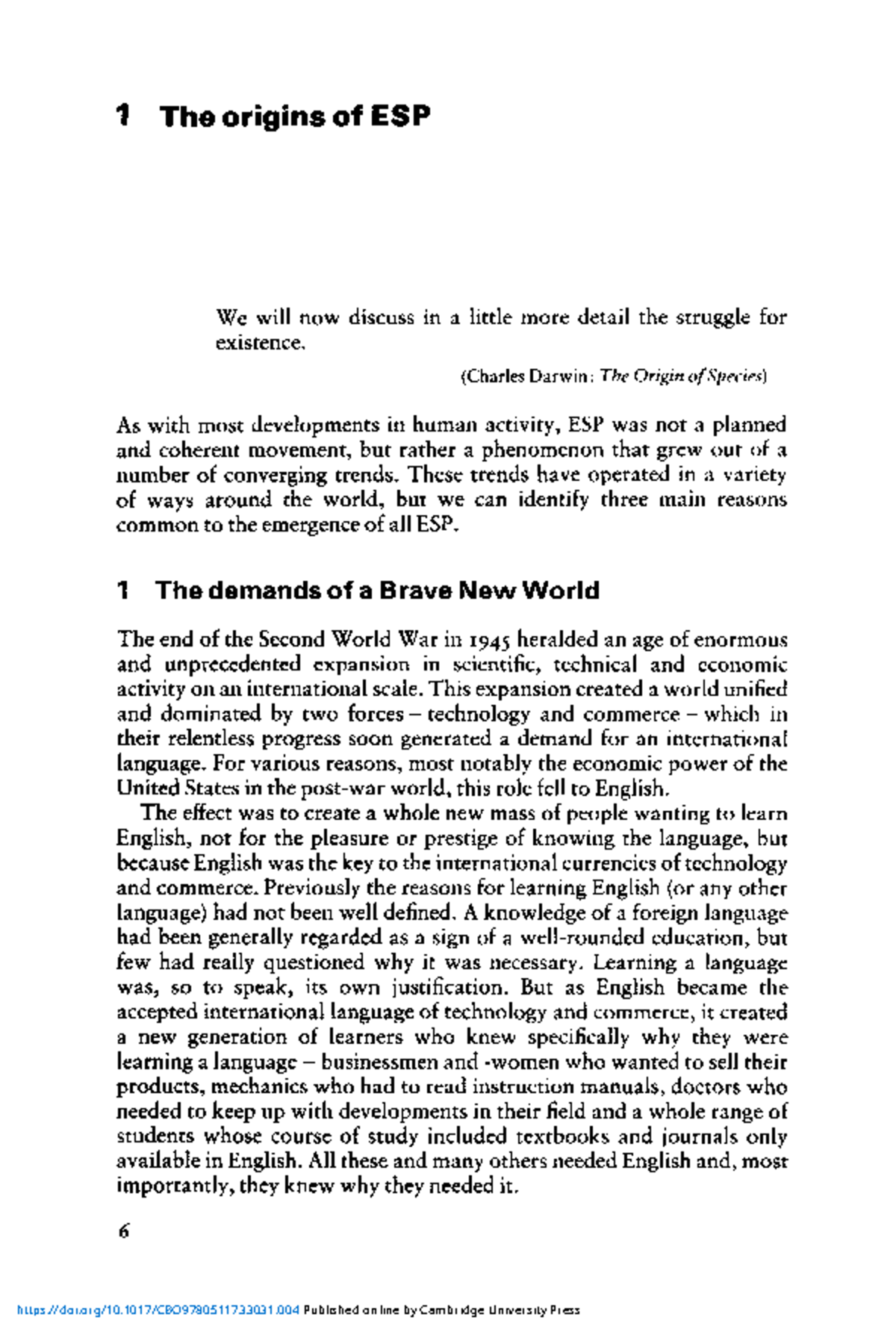 The origins of esp - Resumen didactic of english - 1 The origins of ESP ...