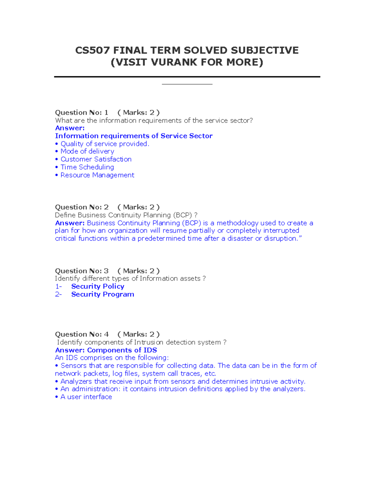 CS507 Final Term Solved Subjective - CS507 FINAL TERM SOLVED SUBJECTIVE (VISIT VURANK FOR MORE ...