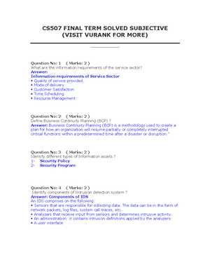 CS507Final 2010 Final Term Solved - FINALTERM EXAMINATION Spring 2010 CS507- Information Systems ...