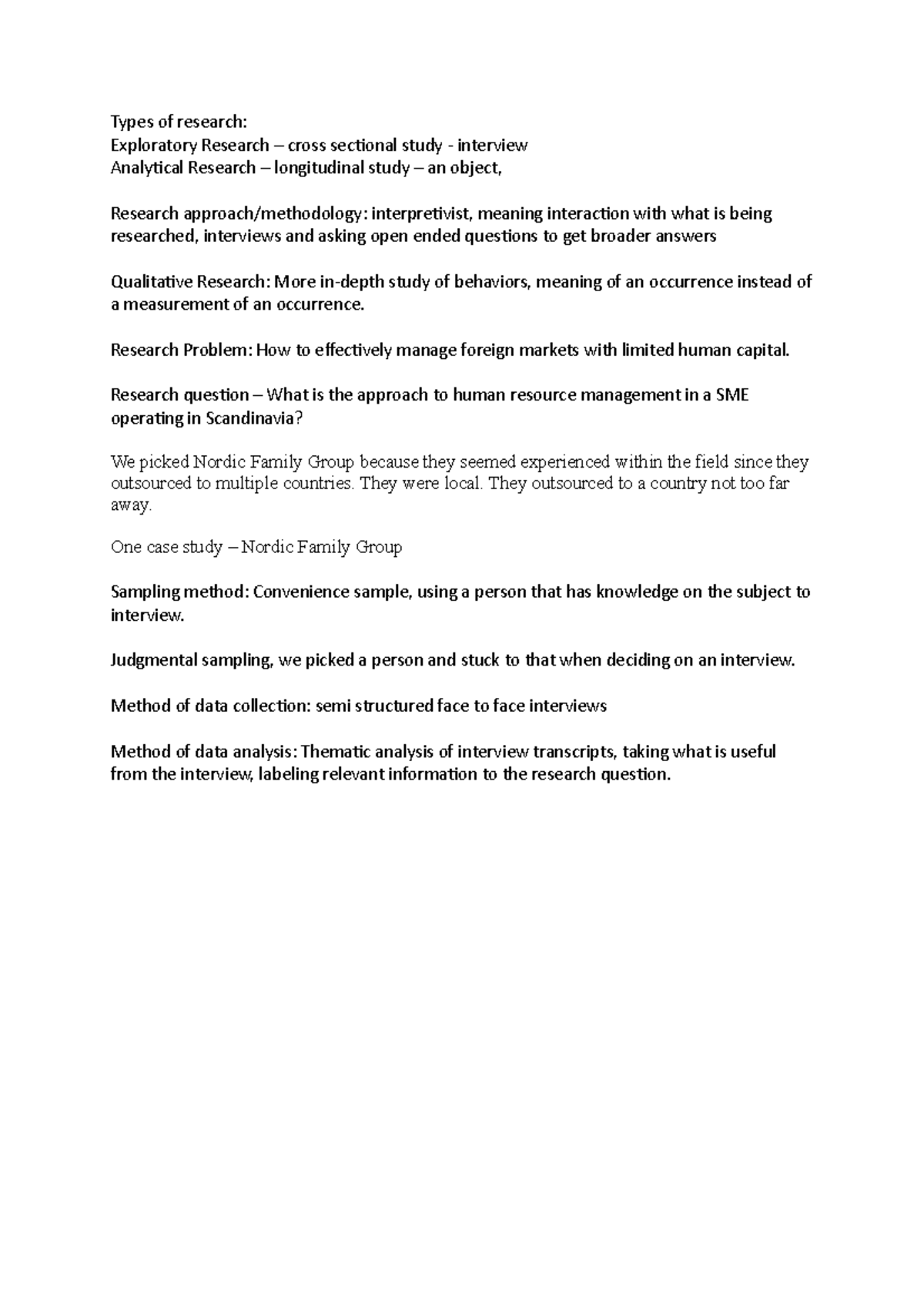 Research Final Project - Types of research: Exploratory Research – cross sectional study ...