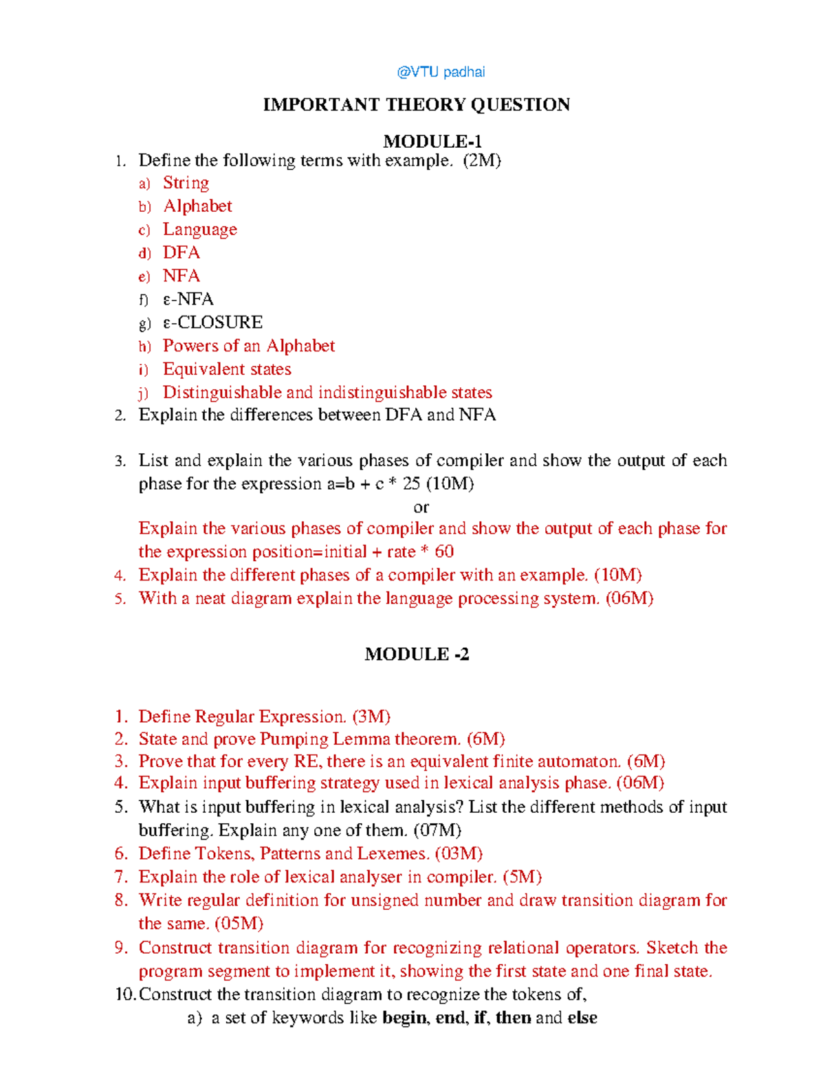 AT&CD important questions bank - IMPORTANT THEORY QUESTION MODULE- 1 Define the following terms ...